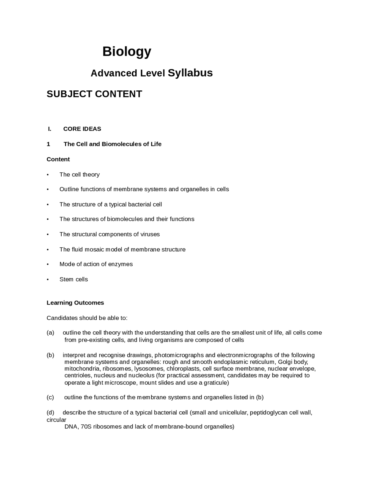 Biology for advance level - Docsity