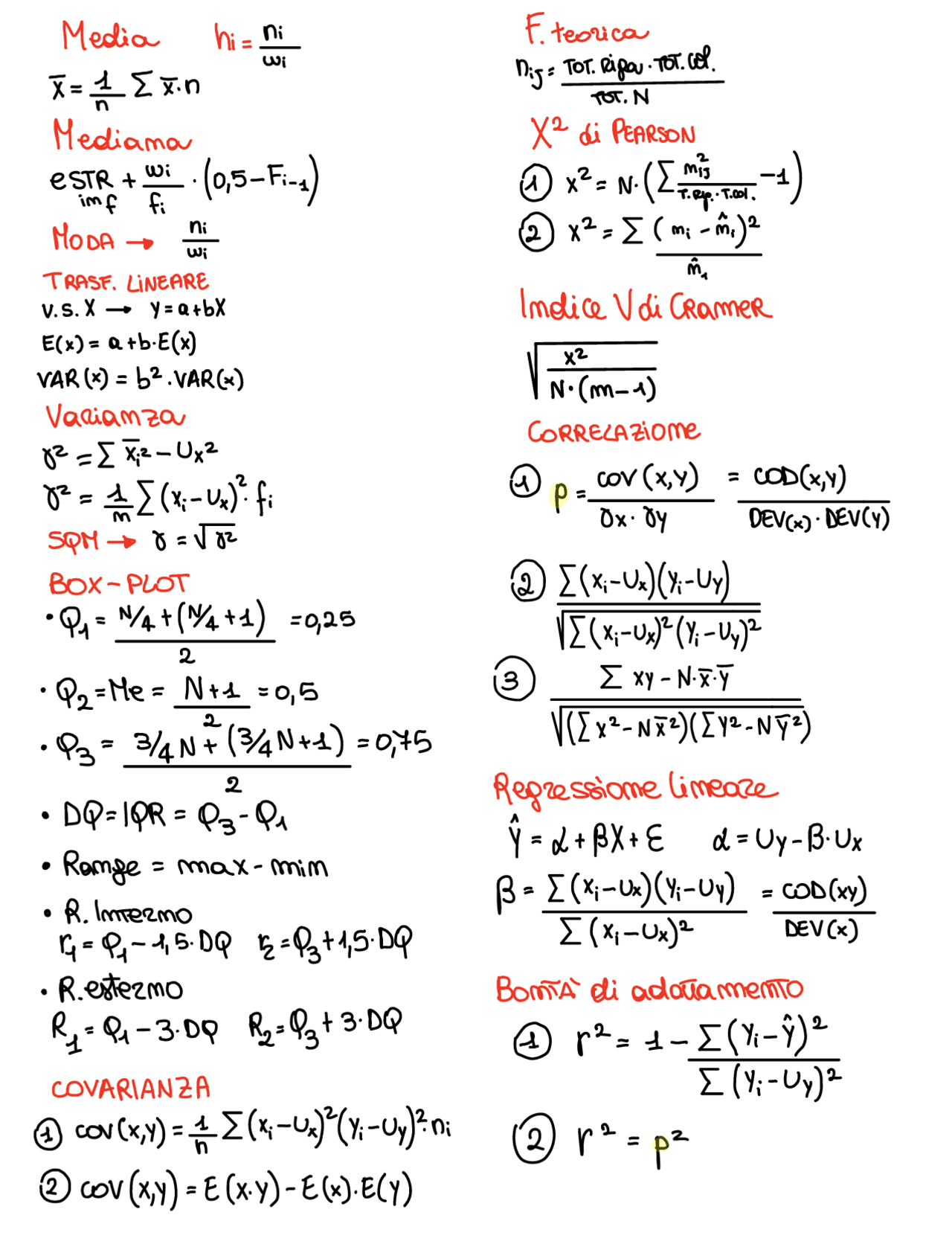 Riepilogo Formule Di Statistica Saa Docsity