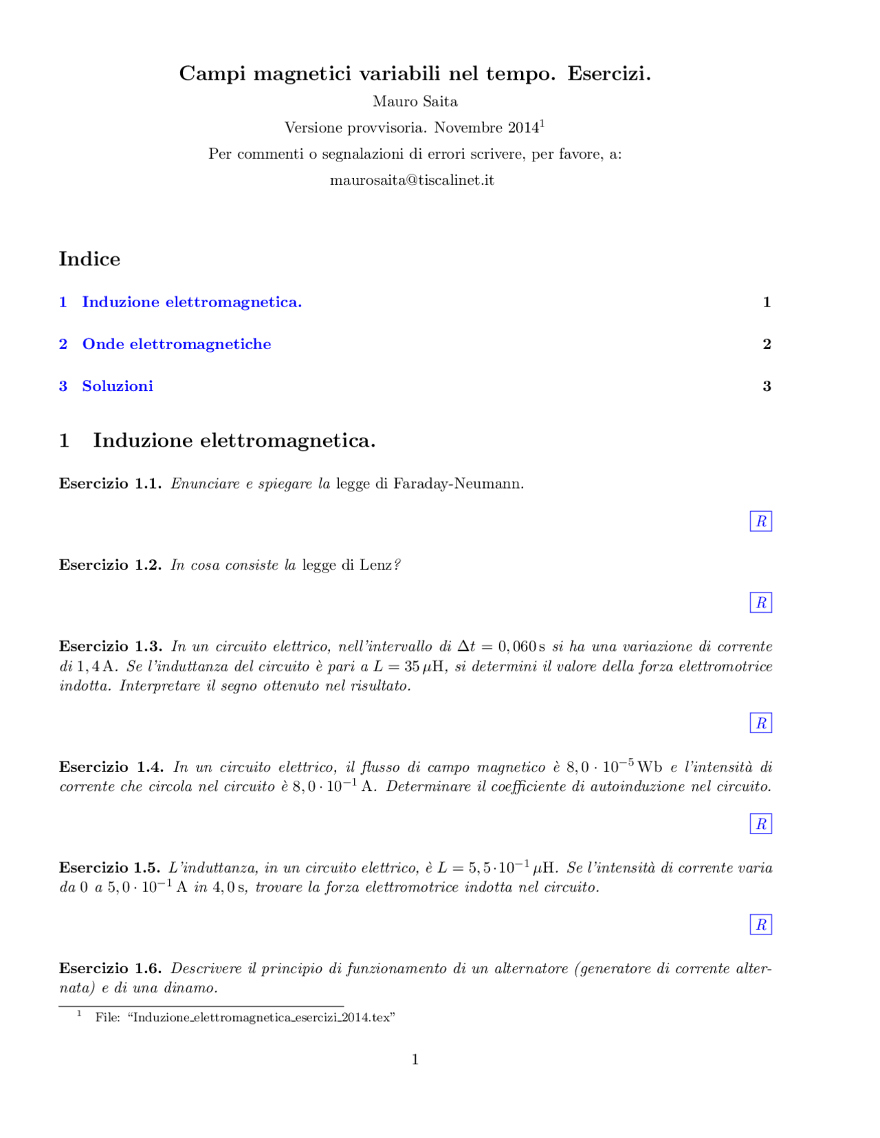 Campi magnetici variabili nel tempo: esercizi - Docsity