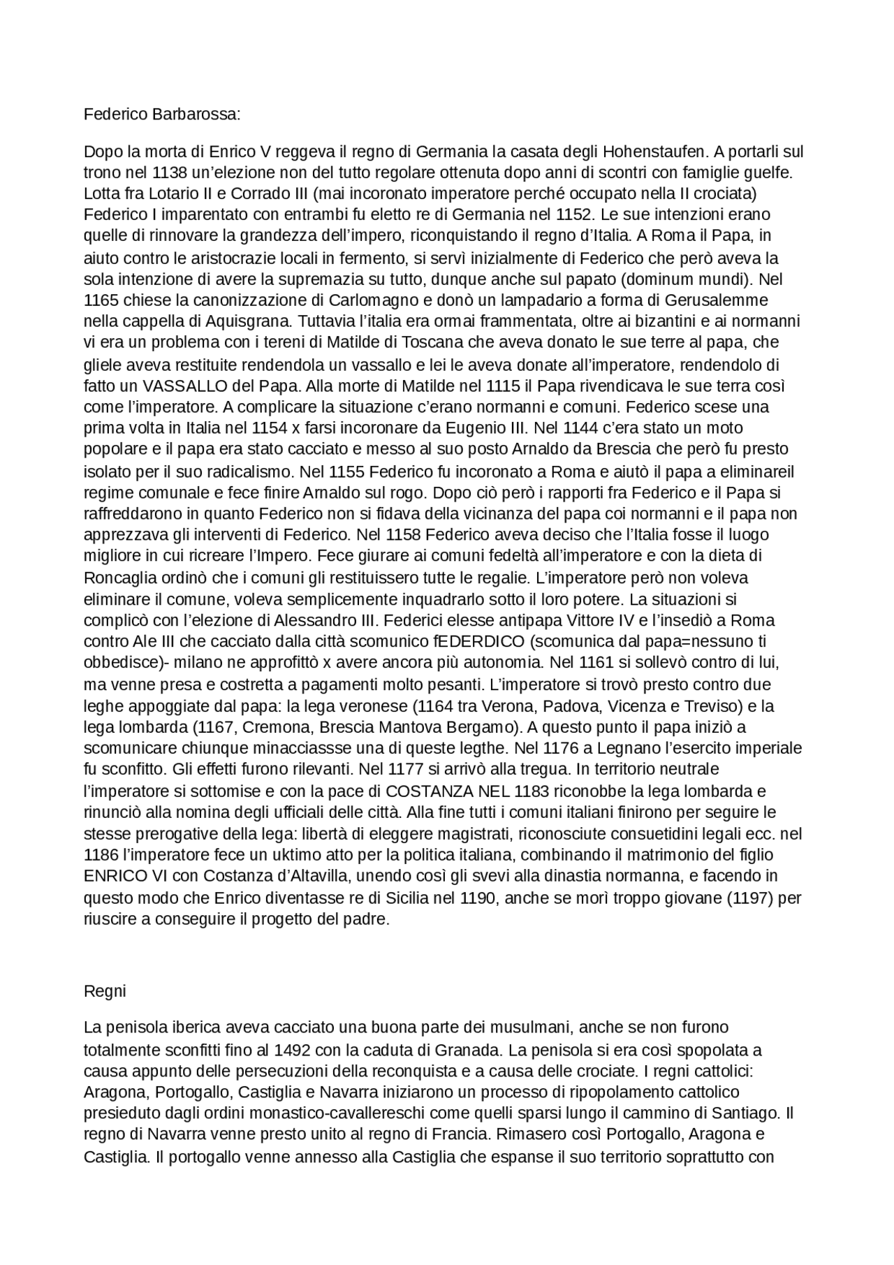 Storia Medievale Federico Barbarossa Crociate E Papi Docsity