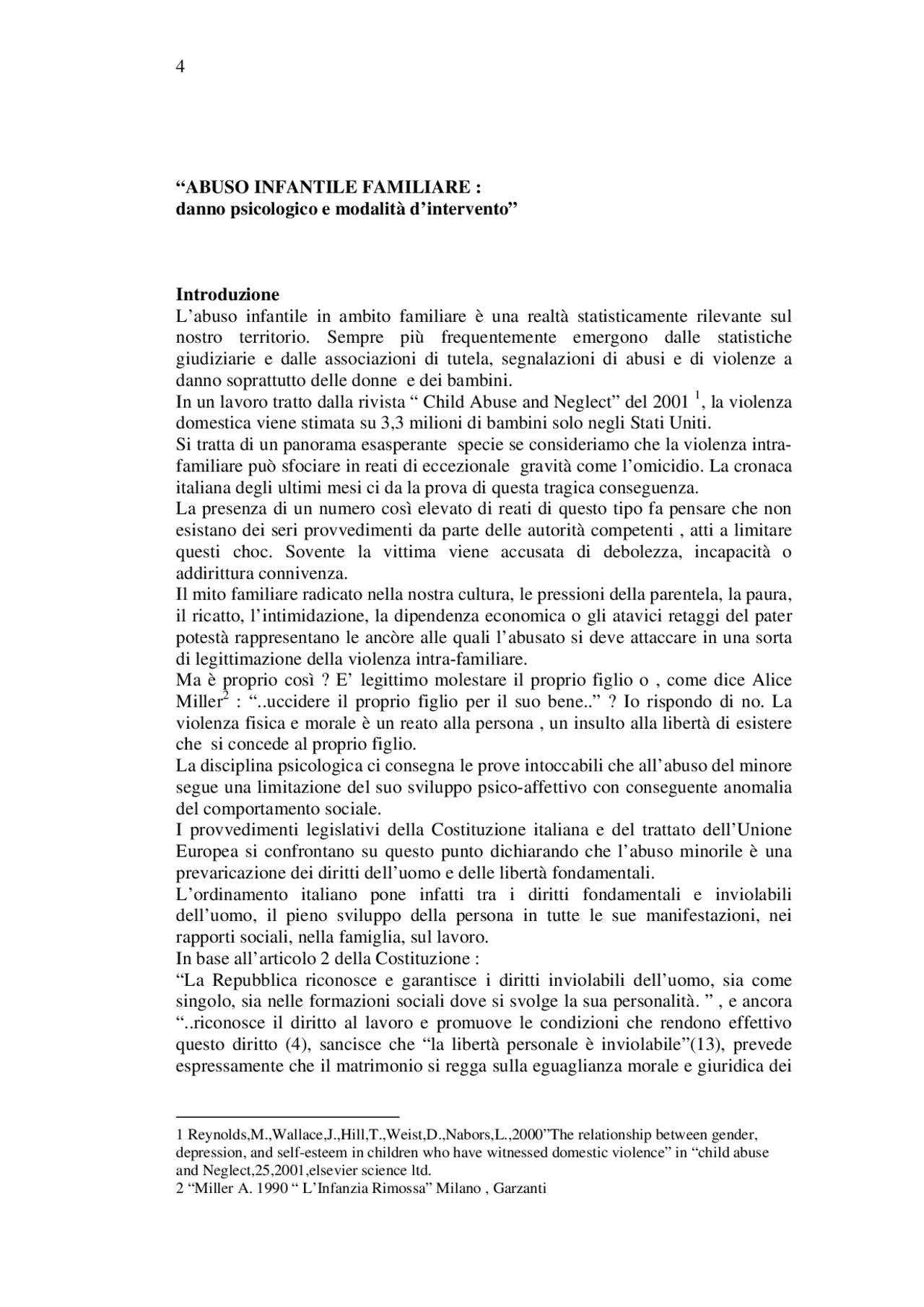 Abuso Infantile Danno Psicologico Docsity