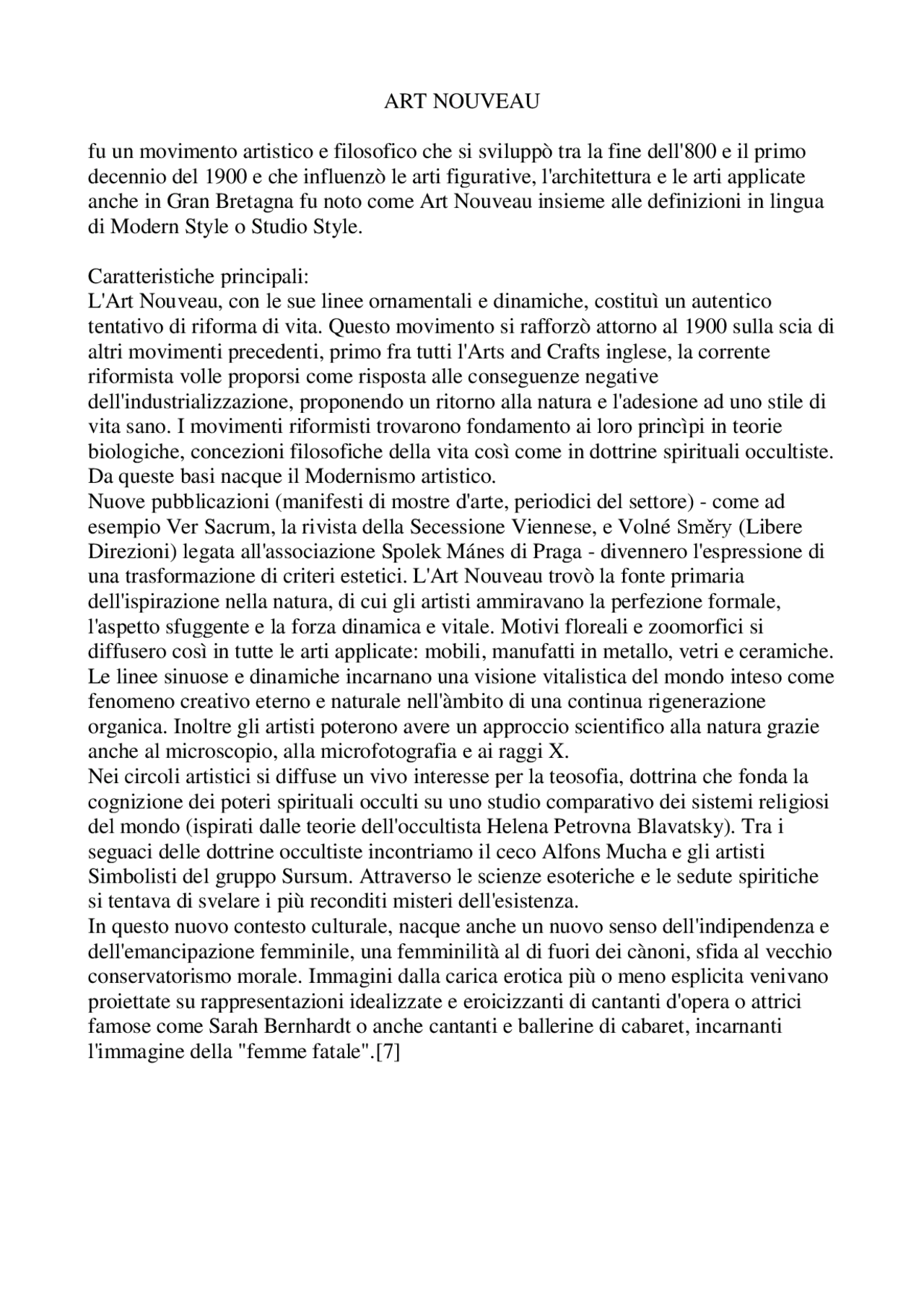Art Nouveau Breve Riassunto Appunti Di Storia Dellarte Docsity