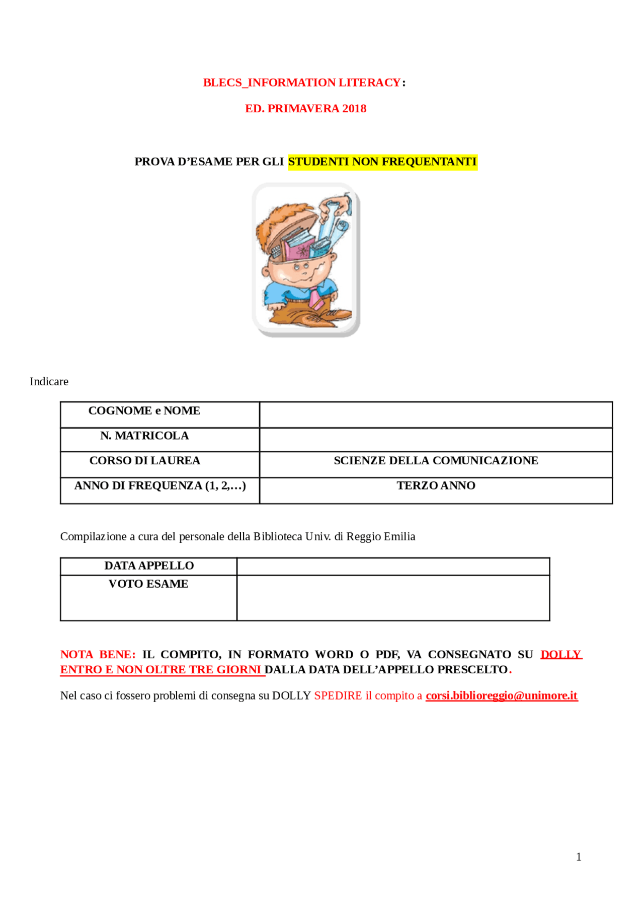 Fac Simile Dellesame Di Information Literacy Docsity