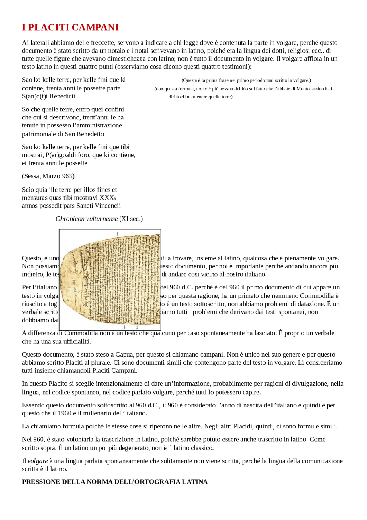 Lezione di Linguistica Italiana su i Placiti Capuani e gli Allotropi ...