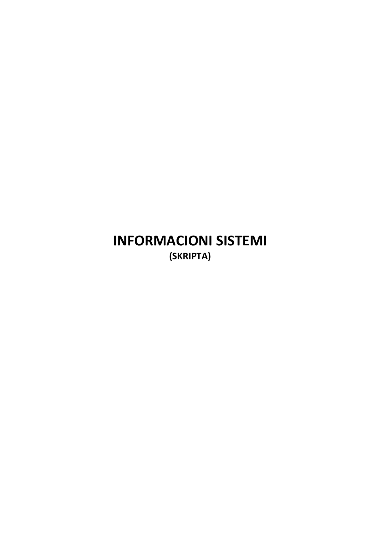 Informacioni Sistemi Rezime Predlog Baze Podataka Docsity