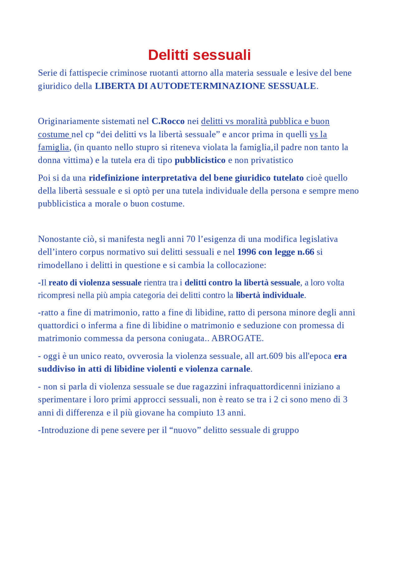 Delitti sessuali ( caratteri principali) - Docsity