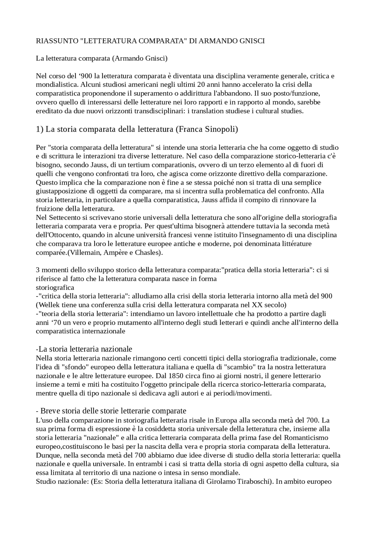 Manuale Delle Letterature Comparate Docsity