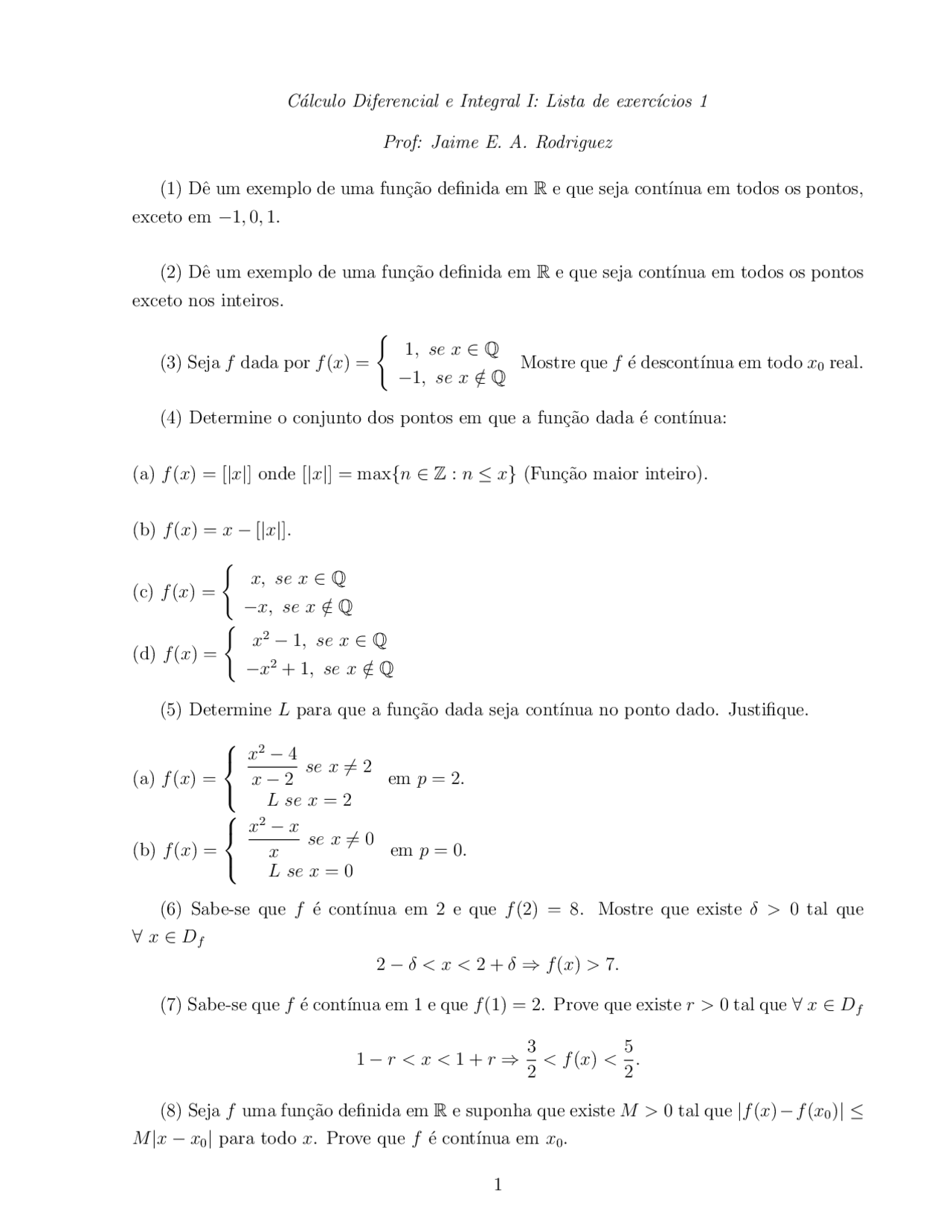 Lista 3 De Calculo 1 Exercises Calculus Docsity