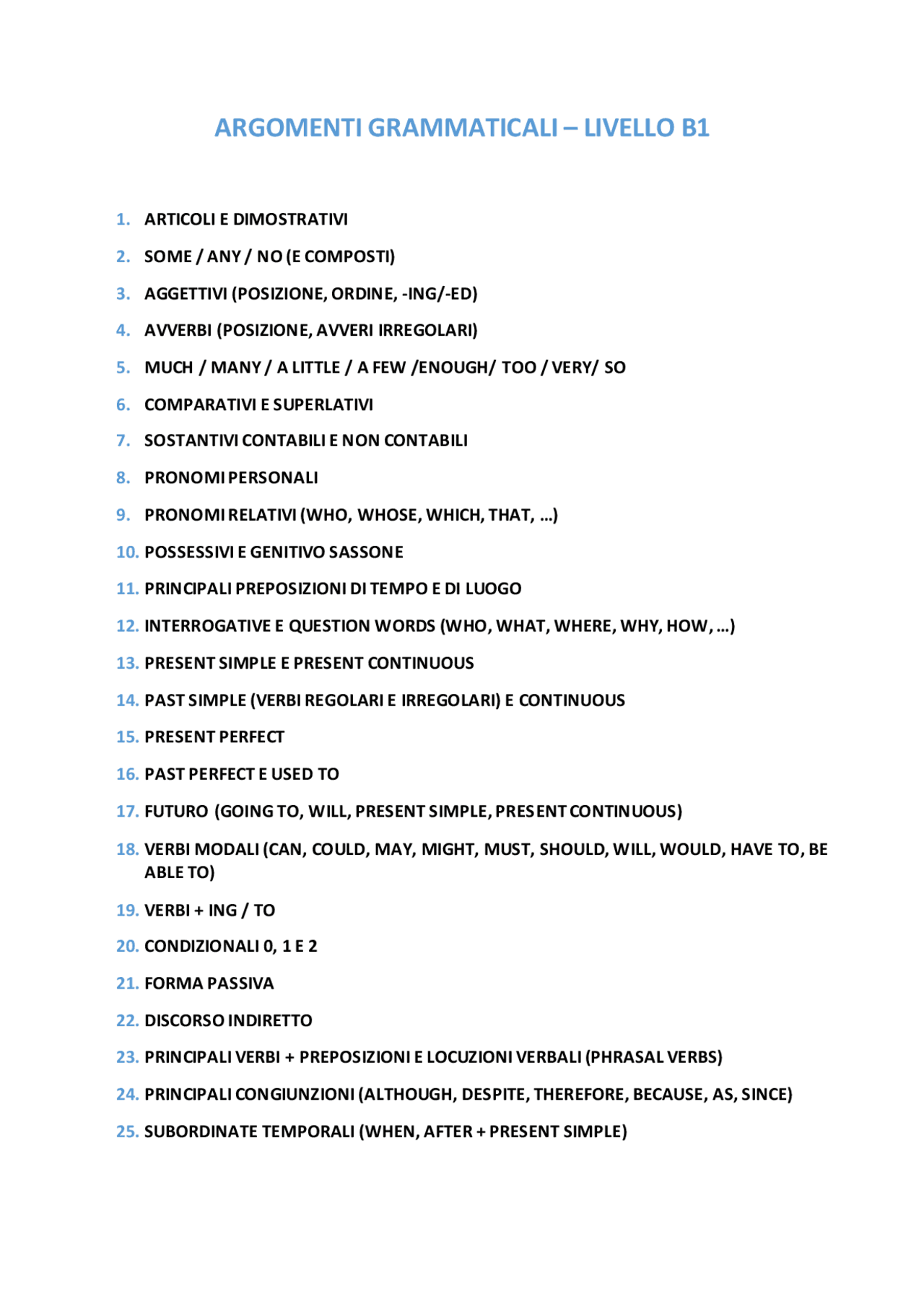 Inglese programma d'esame - Docsity