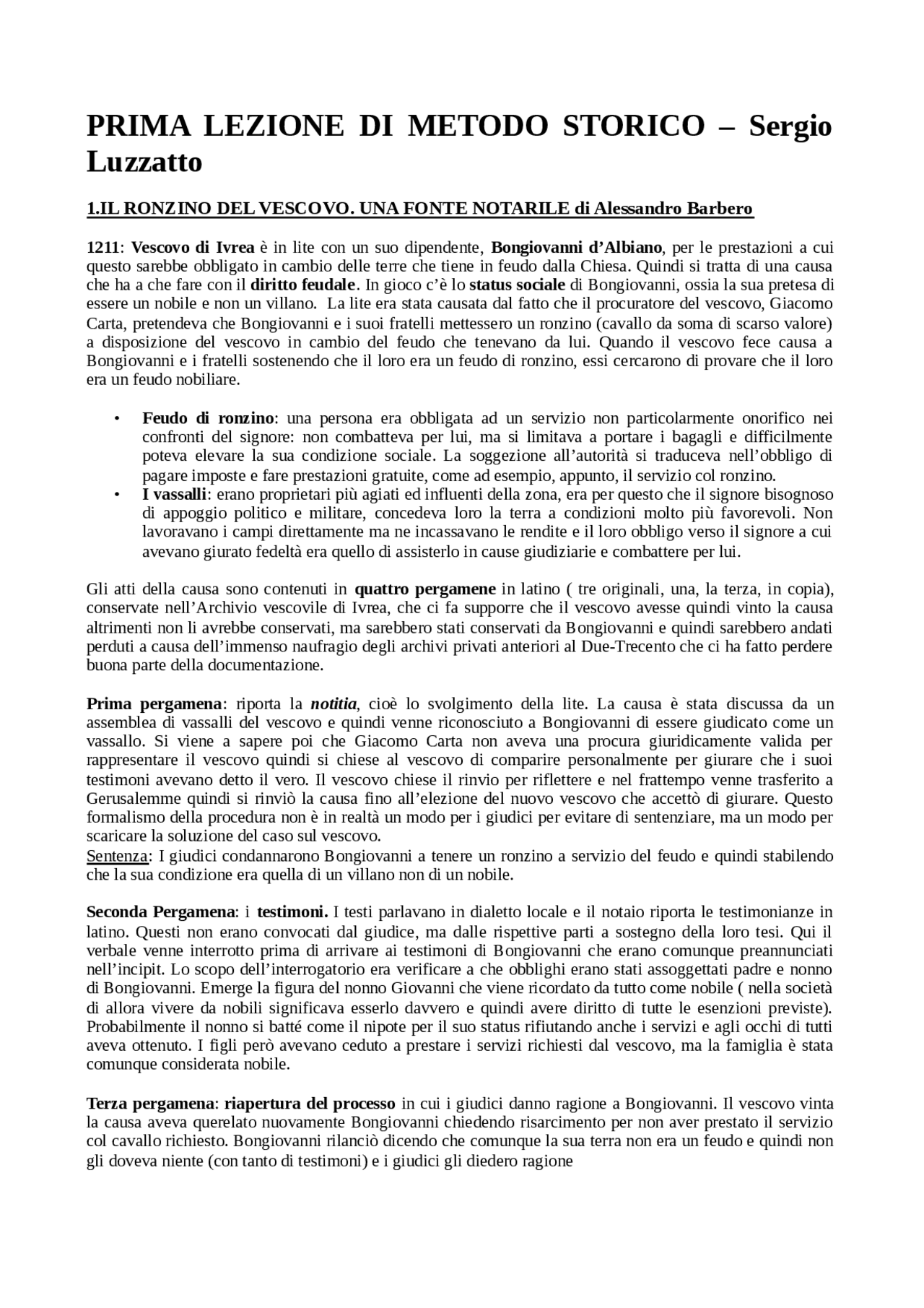 Prima Lezione Di Metodo Storico Di Sergio Luzzatto Riassunto Docsity