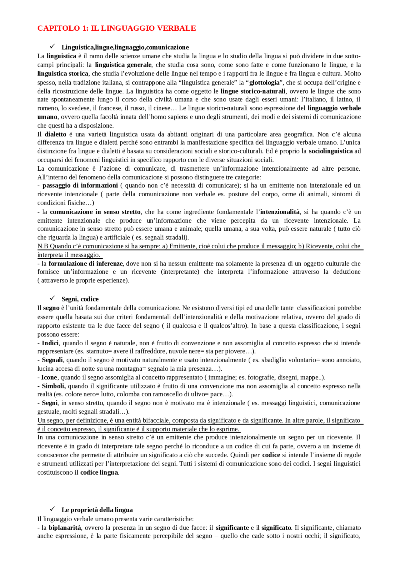 La Linguistica: Proprietà del Linguaggio Verbale | Appunti di Linguistica | Docsity