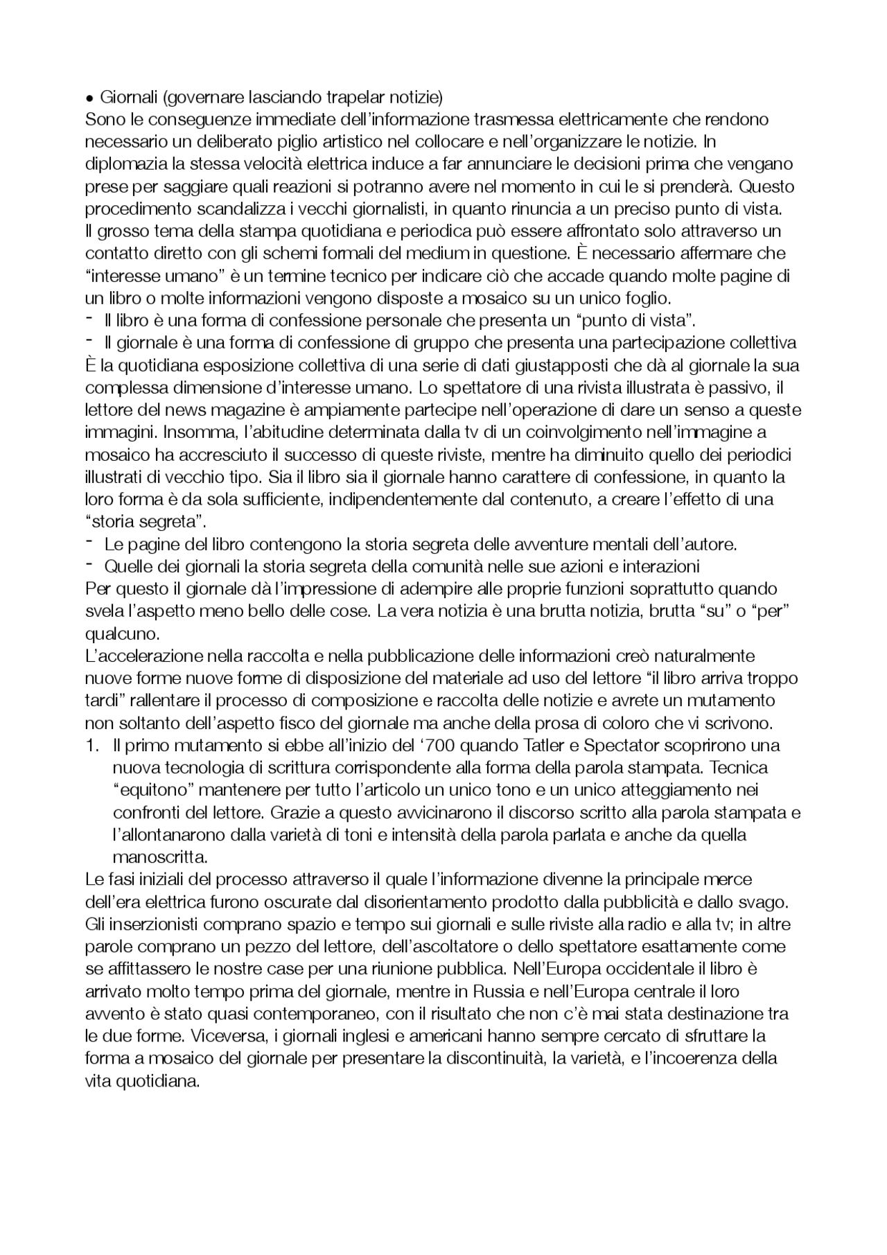 Riassunto Il Medium è Il Messaggio Docsity