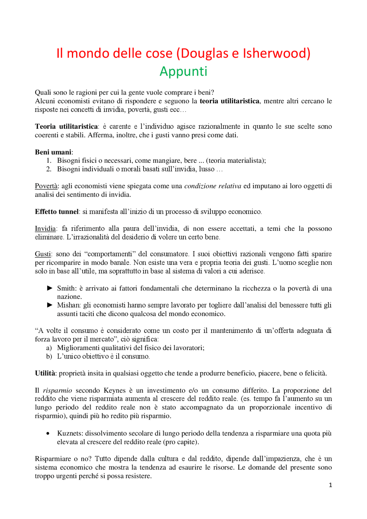 Il Mondo Delle Cose Appunti Del Libro Docsity