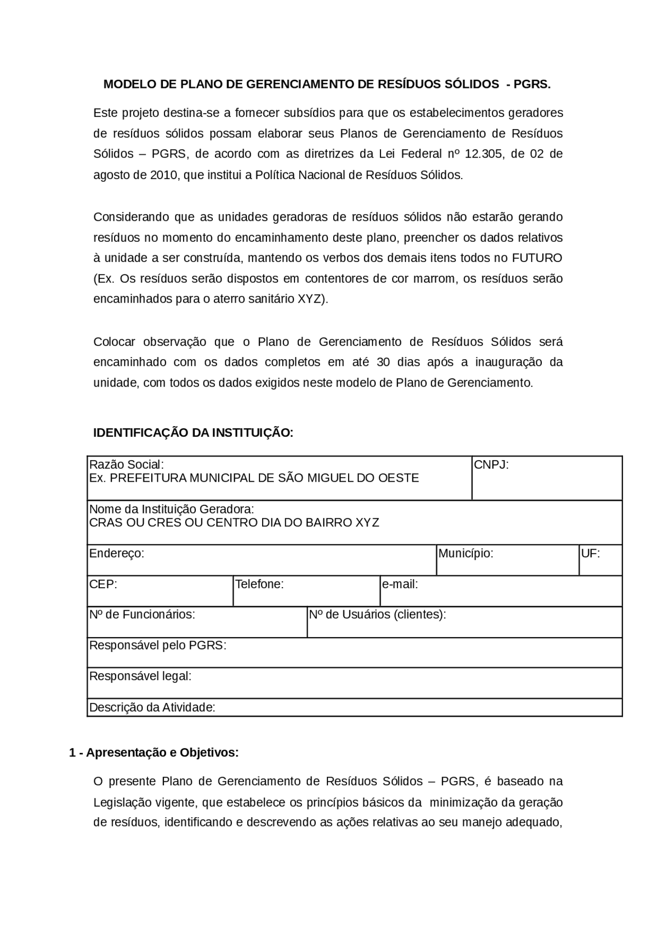 Pgrs Programa De Gerenciamento De Resíduos Sólidos Docsity