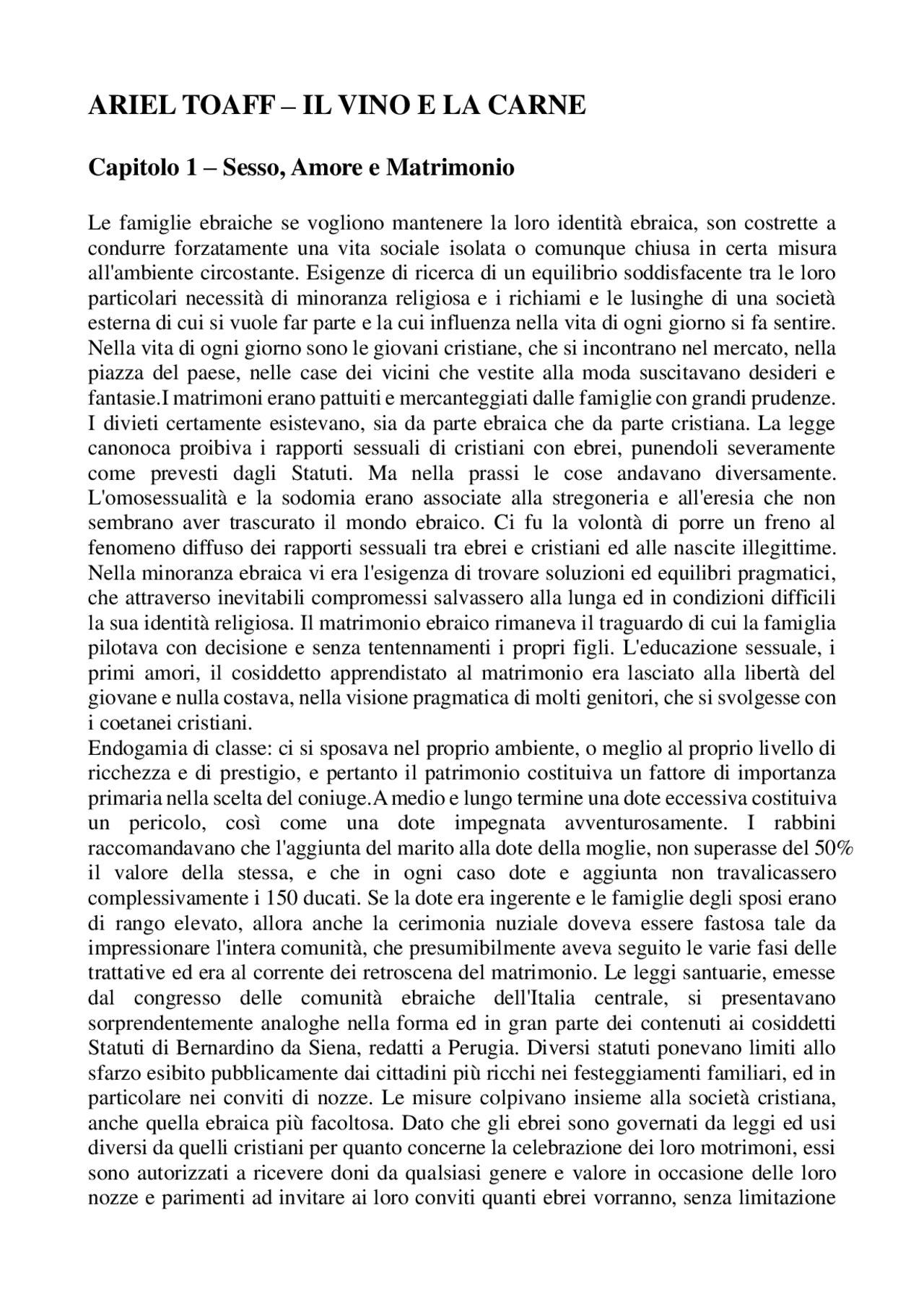 Il Vino E La Carne A Toaff Docsity