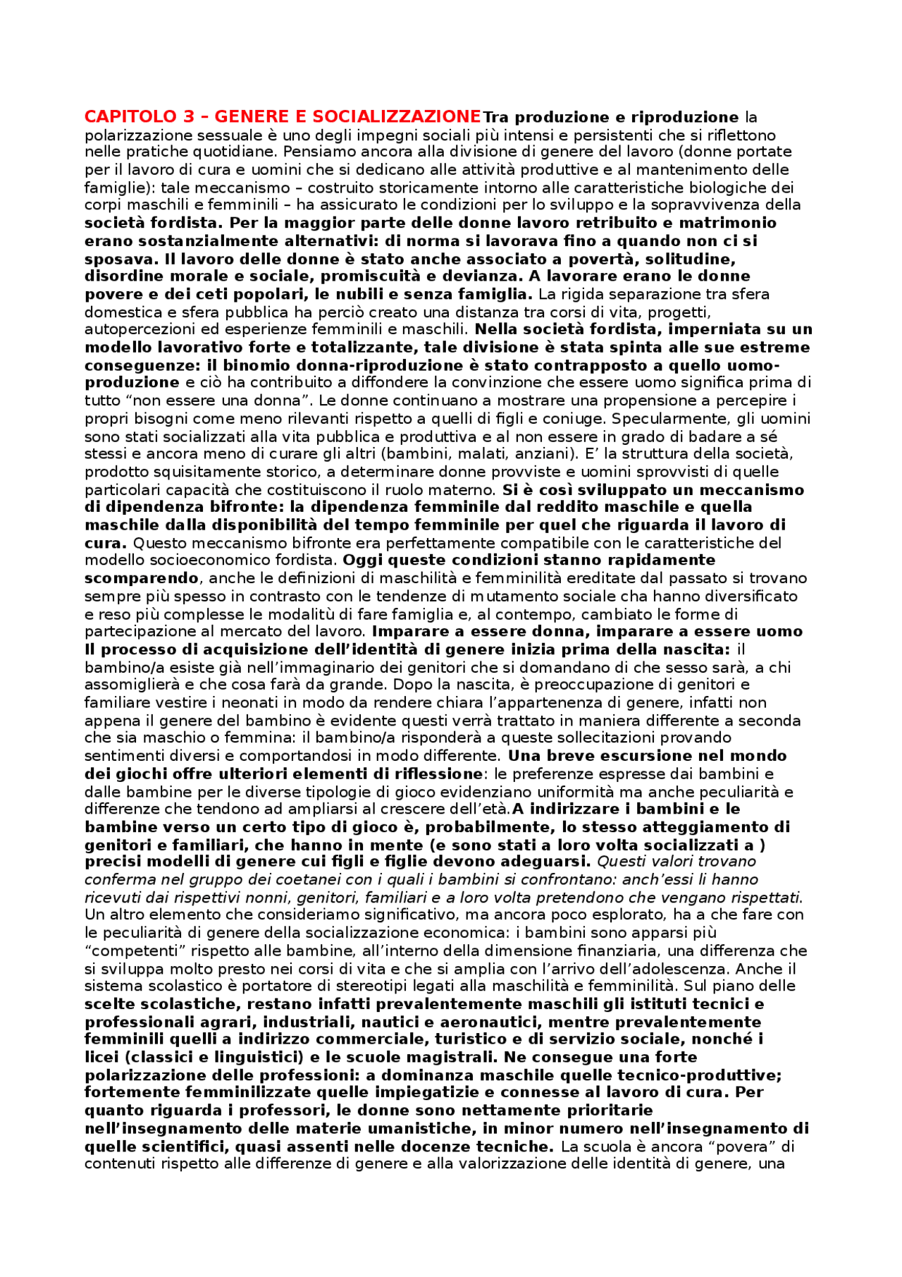 Genere E Socializzazione Docsity