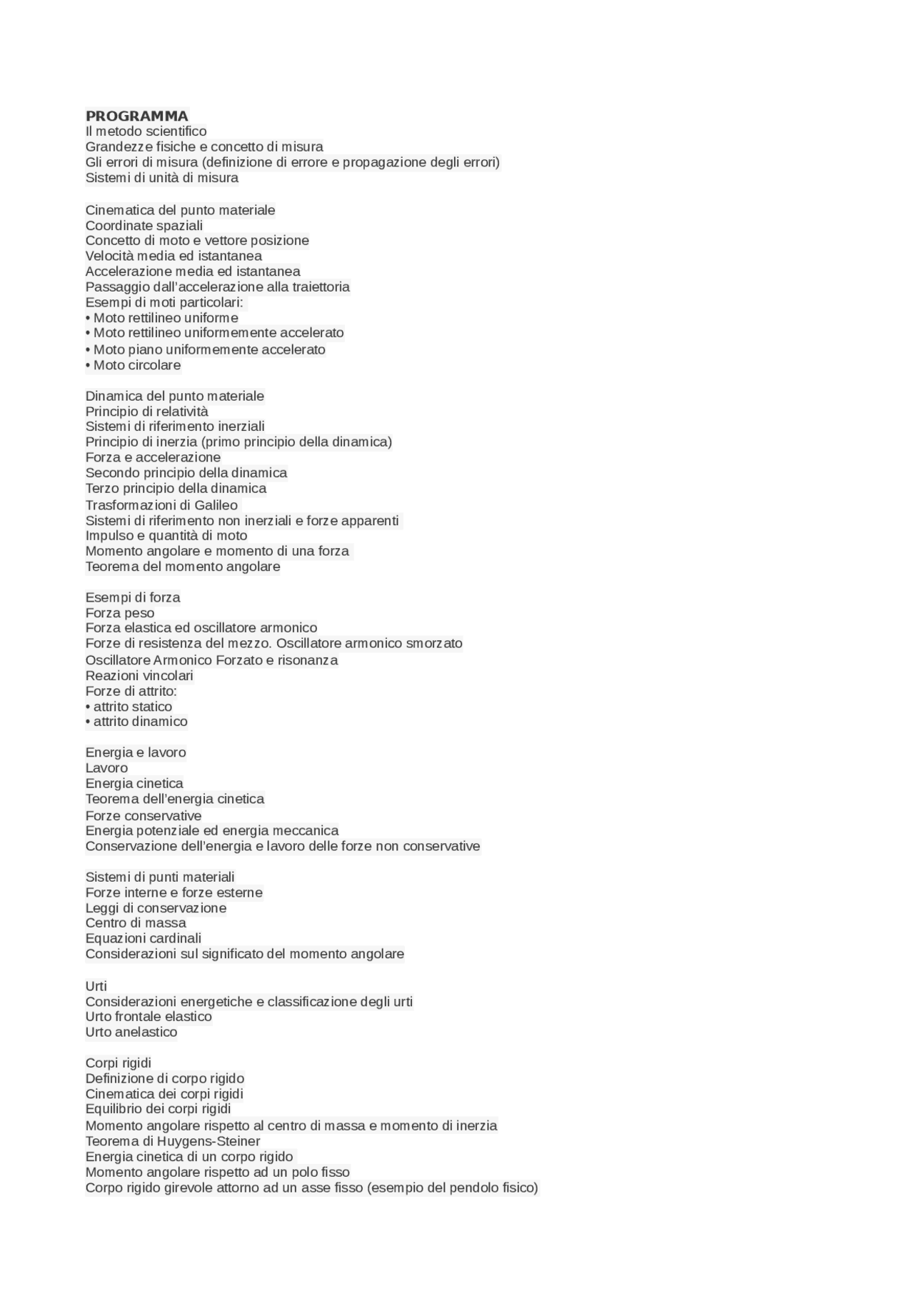 Programma Di Fisica Docsity