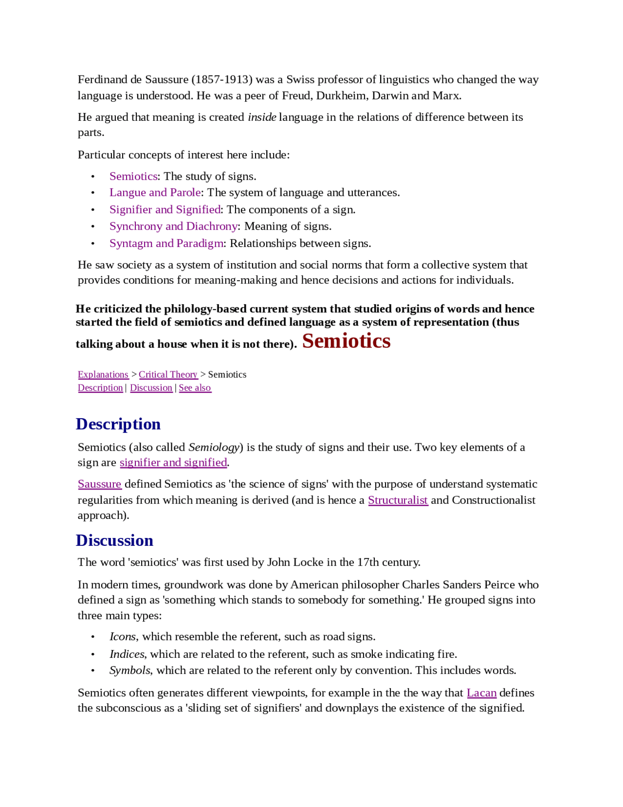 Ferdinand De Saussre Complete Notes Docsity