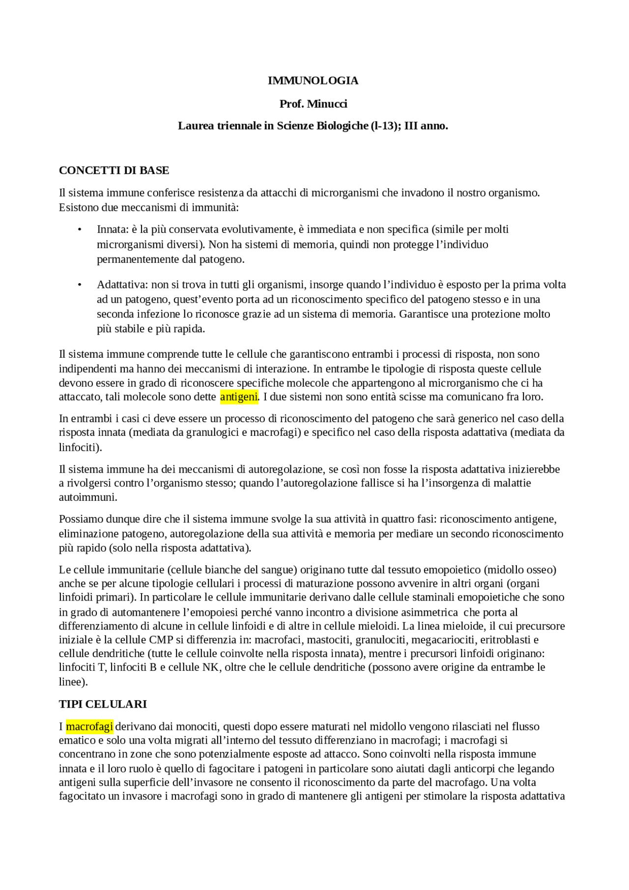 Appunti Di Immunologia Modulo Del Corso Di Elementi Di Anatomia