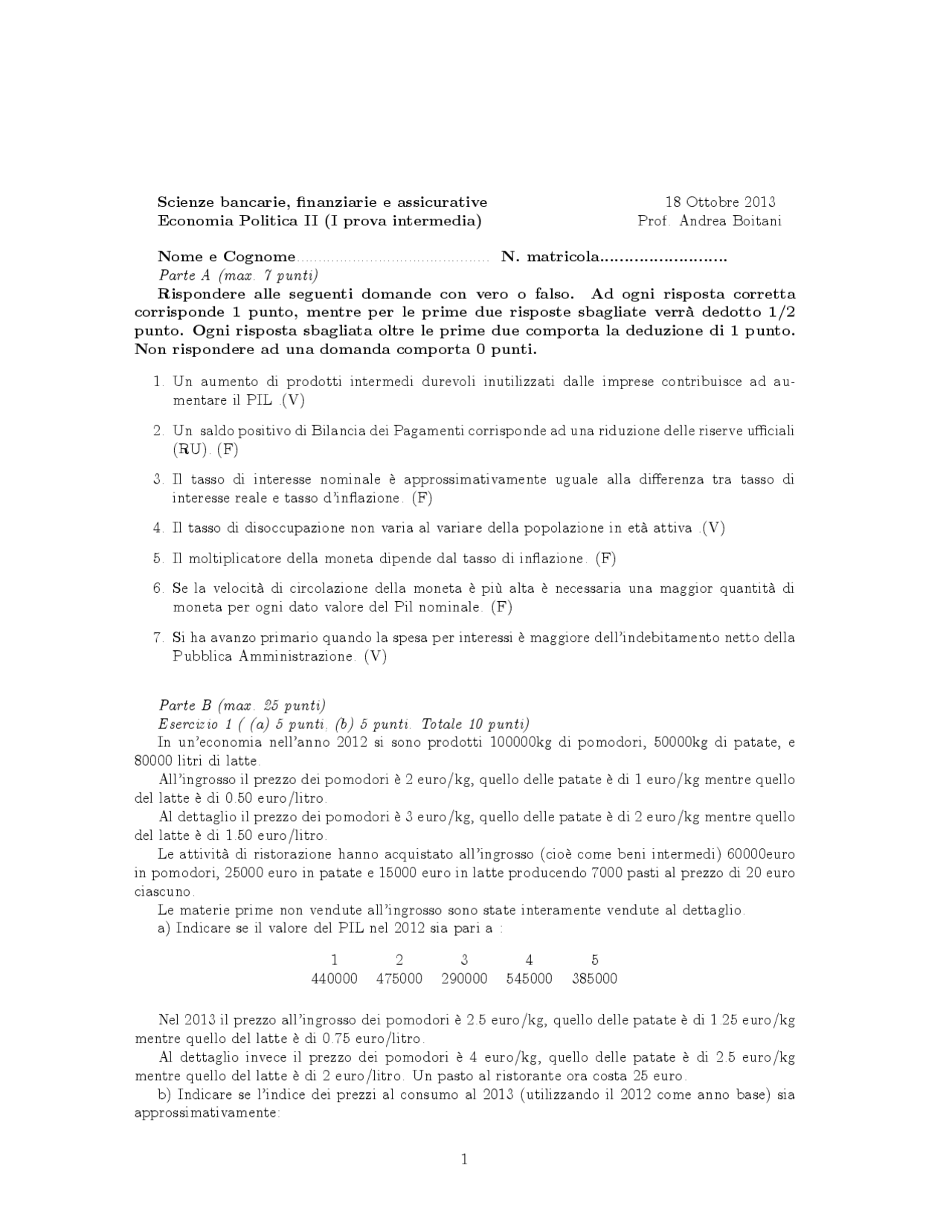 1° Parziale Macroeconomia 2013 Docsity