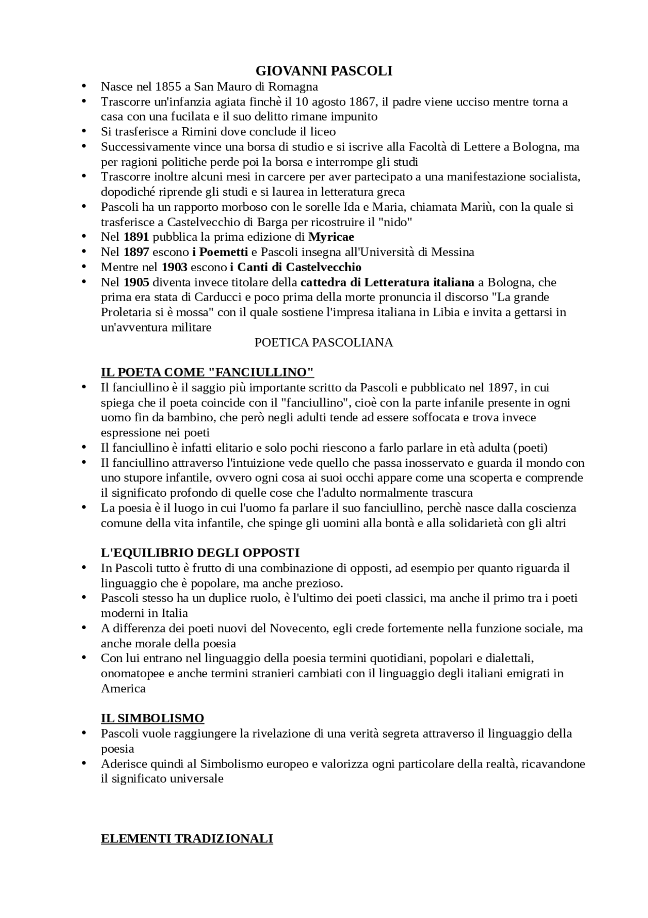 Riassunti Giovanni Pascoli Docsity