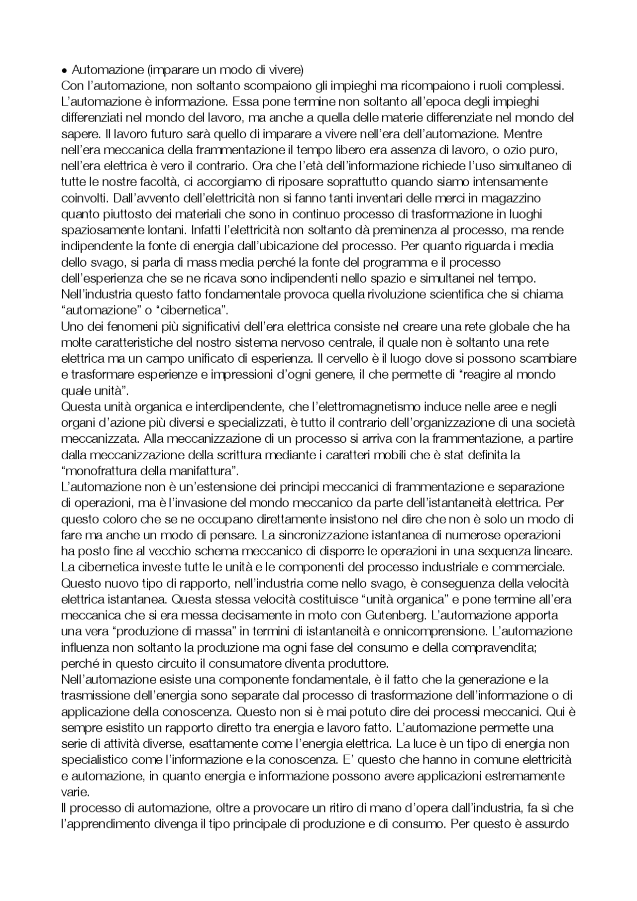 Riassunto Il Medium è Il Messaggio Docsity