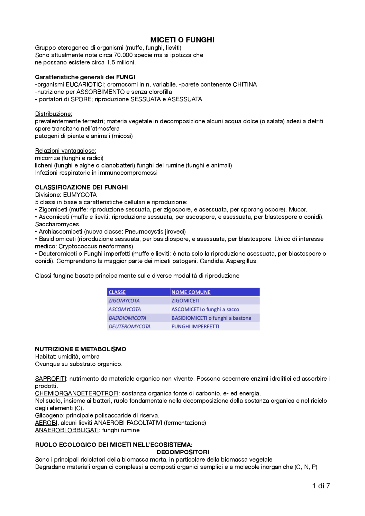 Appunti Di Microbiologia Riguardo I Miceti O Funghi Docsity
