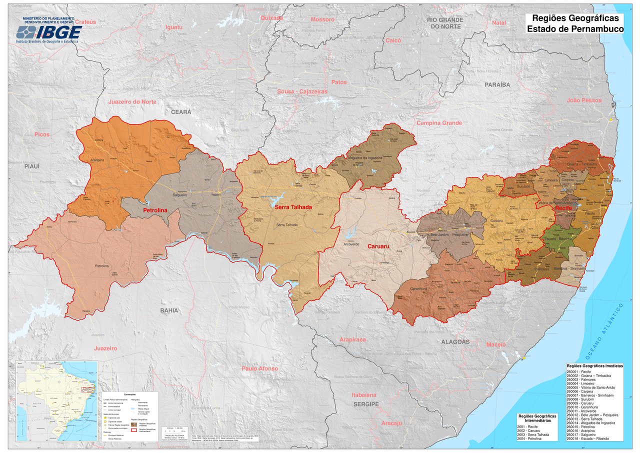 Mapa das Regiões geográficas de Pernambuco. - Docsity