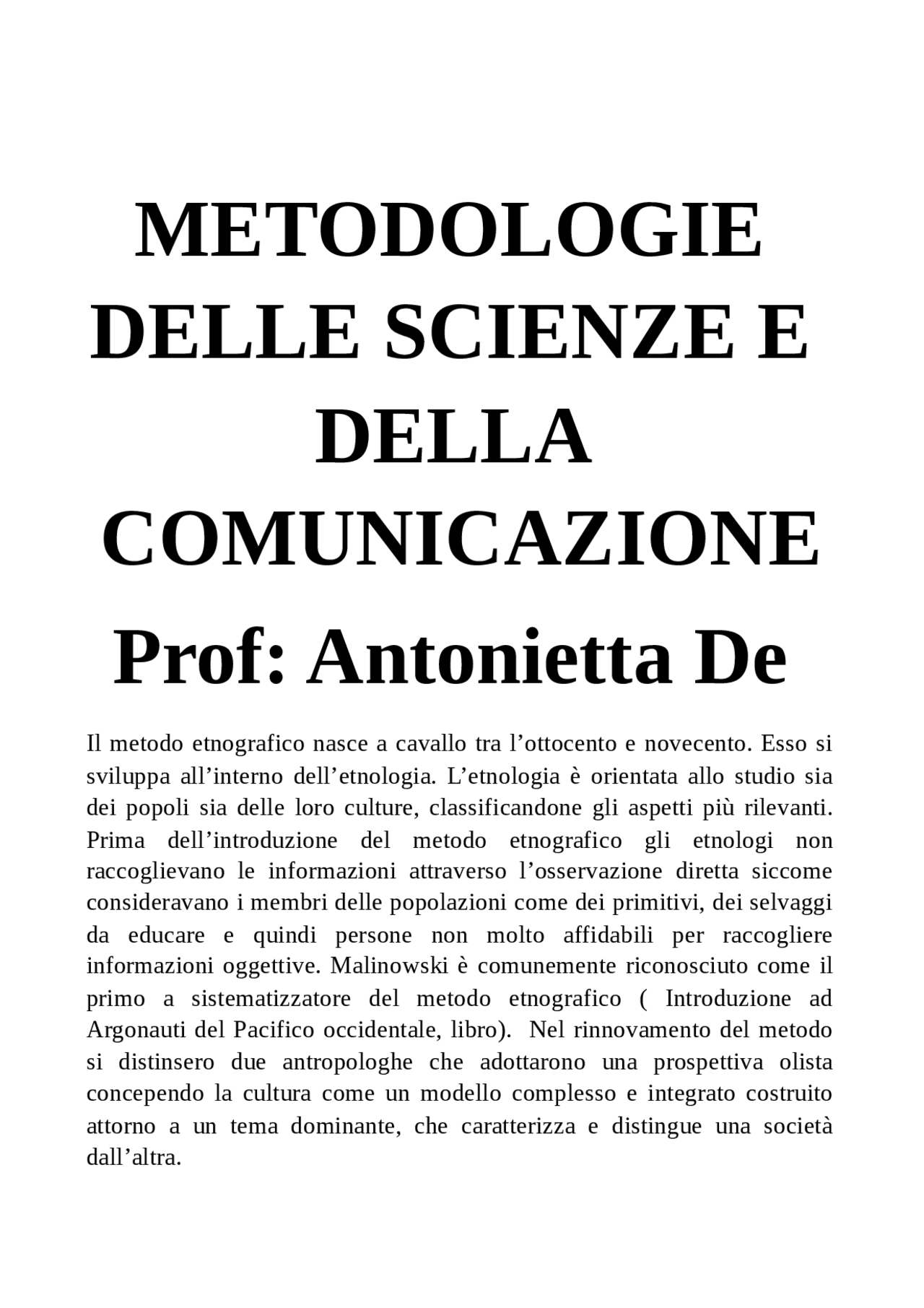 Metodologie Delle Scienze E Della Comunicazione Docsity