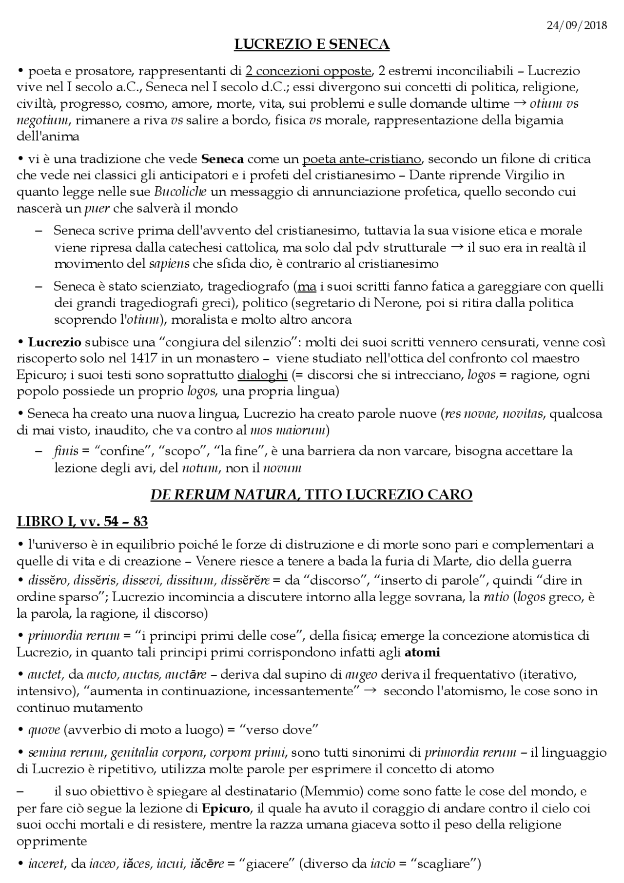 Lezioni sul "De rerum natura" di Lucrezio e sul "De otio" di Seneca a cura del prof. Ivano ...
