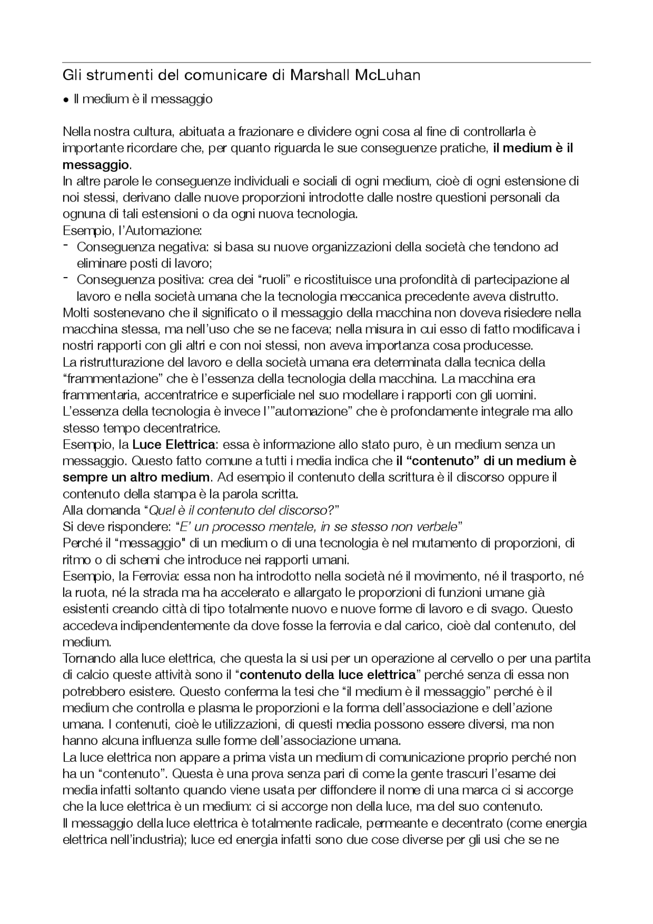Riassunto Il Medium è Il Messaggio Docsity