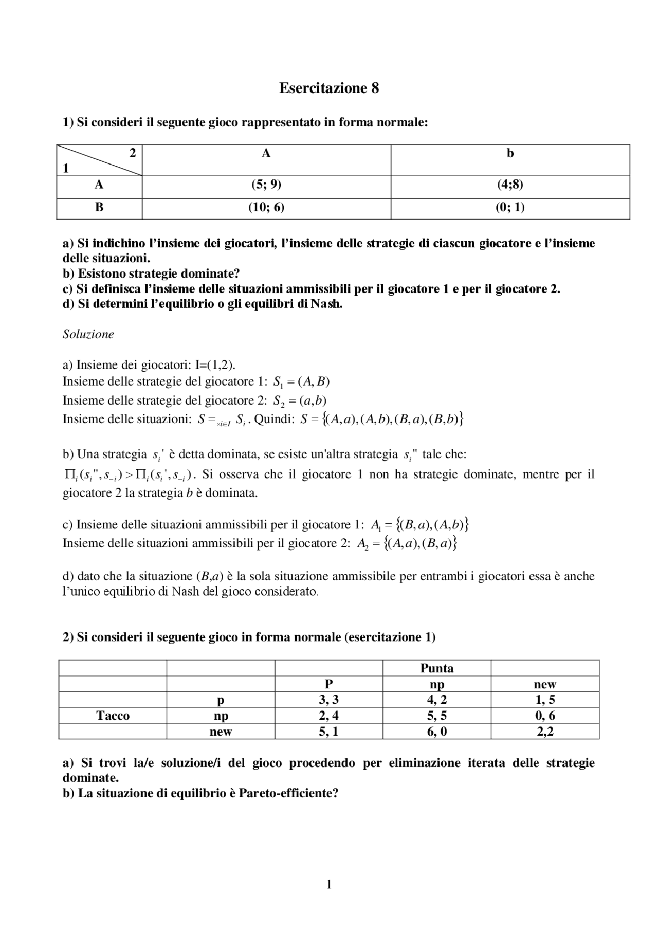 Esercitazione 8 Microeconomia Esercizi Di Microeconomia Docsity