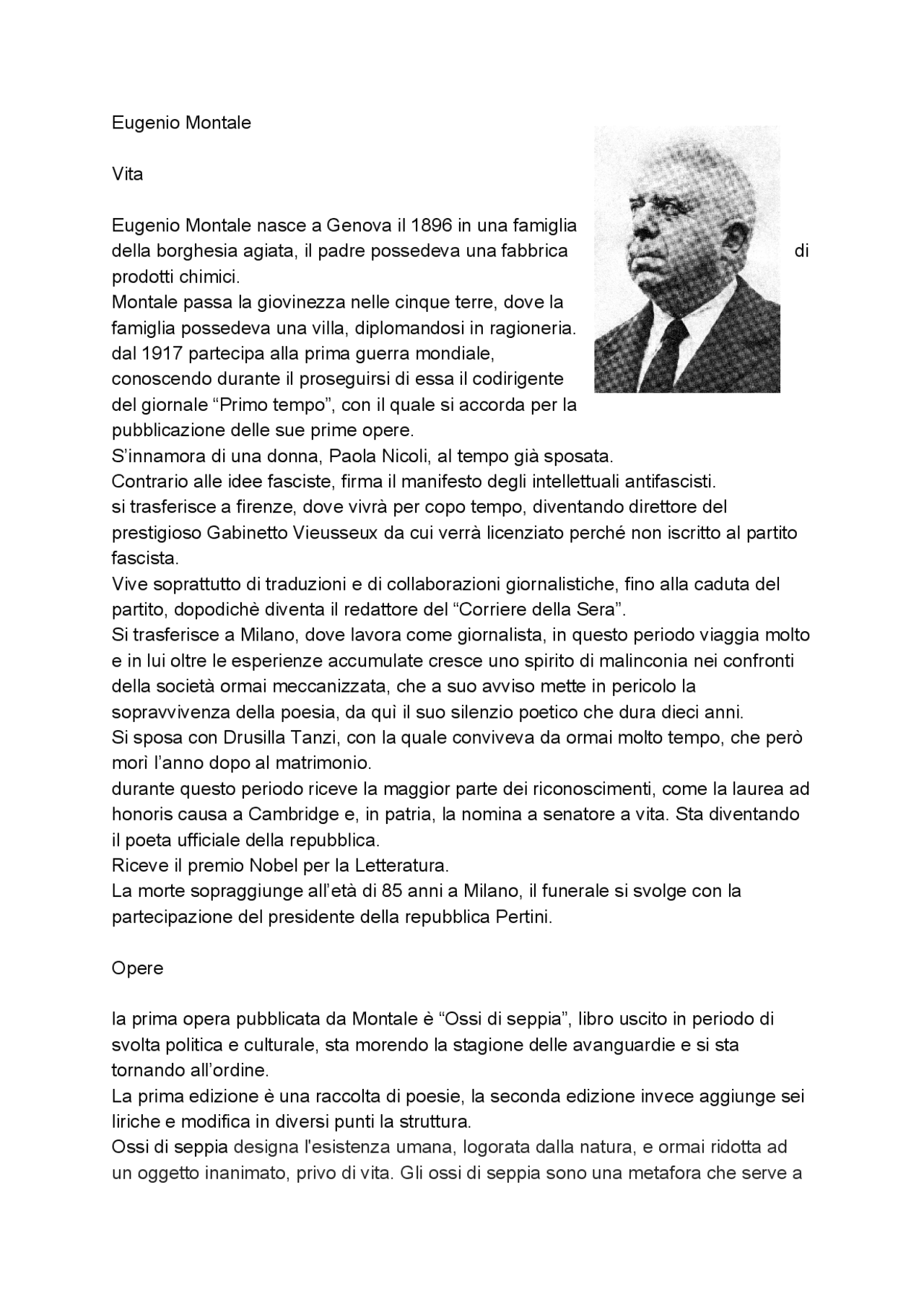 Eugenio Montale Appunti Docsity