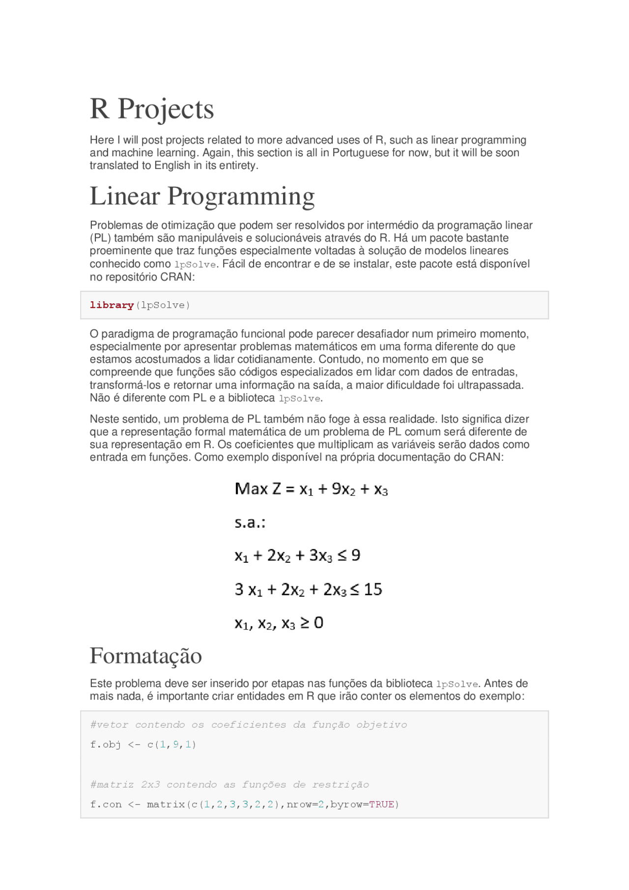 Tutorial Programação Linear Em R Docsity