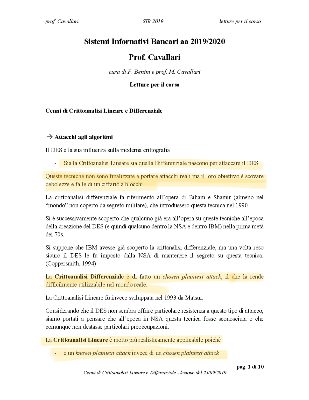 Crittografia Sistemi Informativi Bancari Docsity