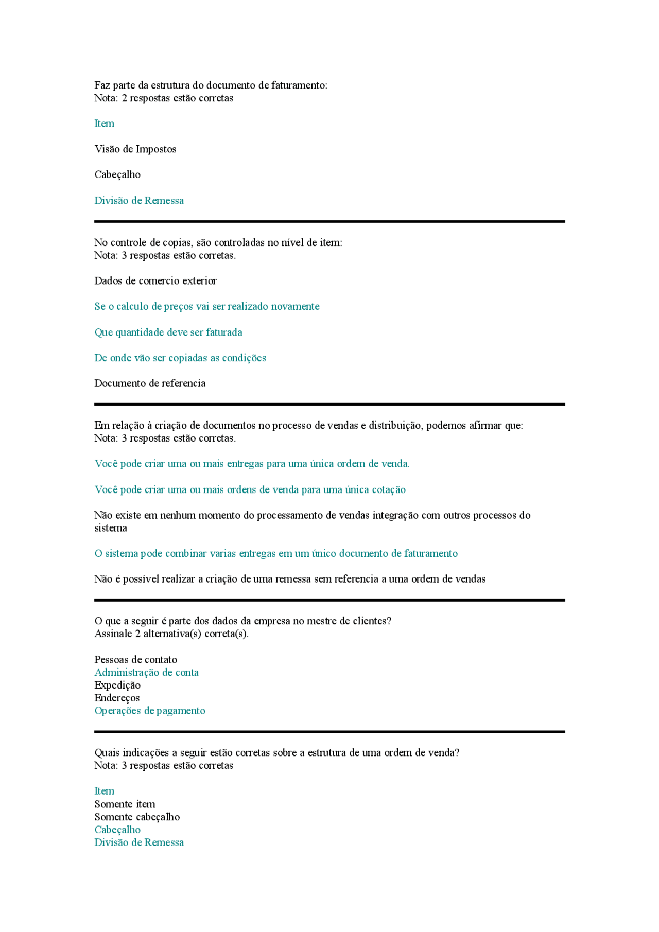Simulado Sap Sd Para Certificação Docsity