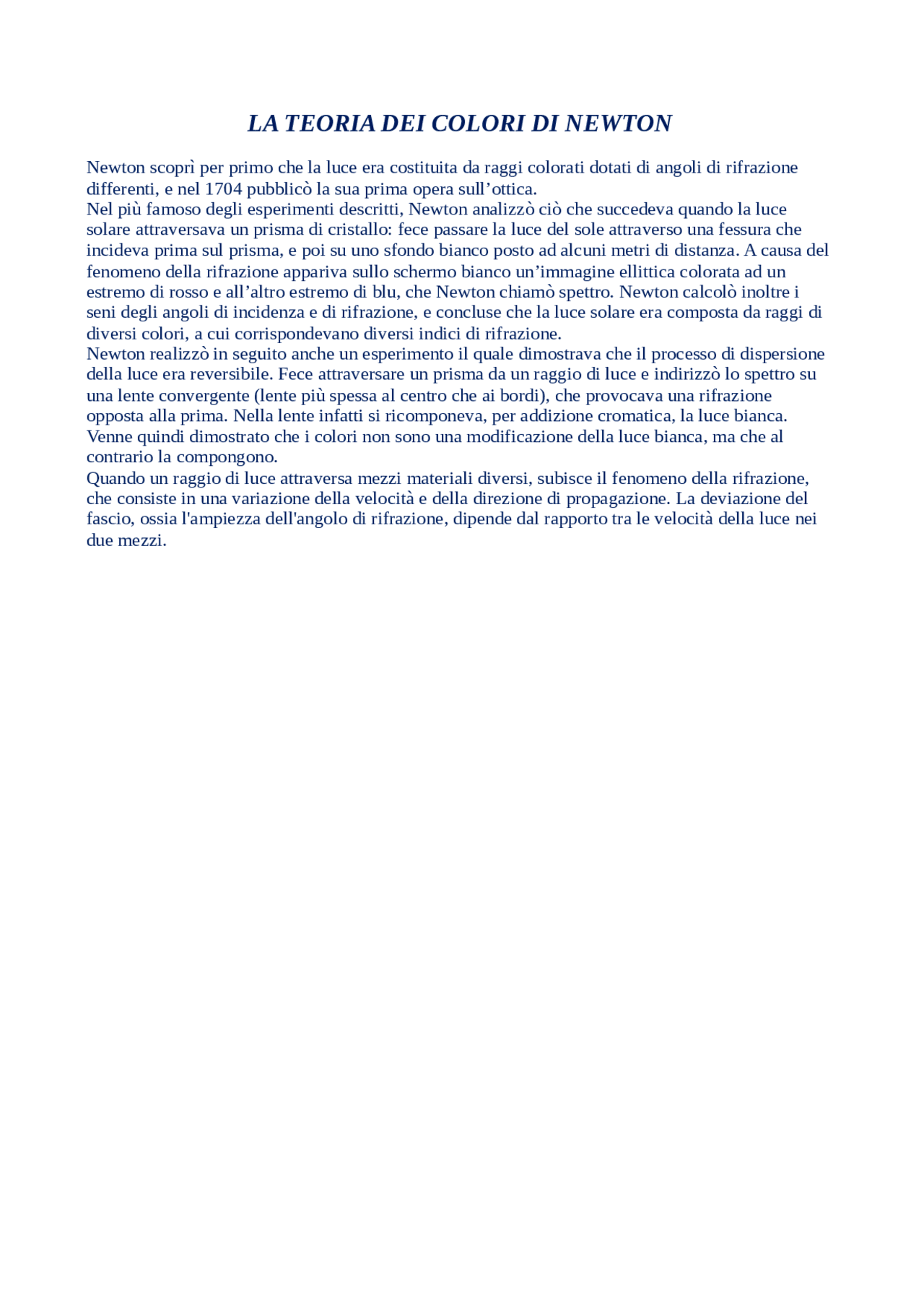 La Teoria Dei Colori Di Newton Docsity