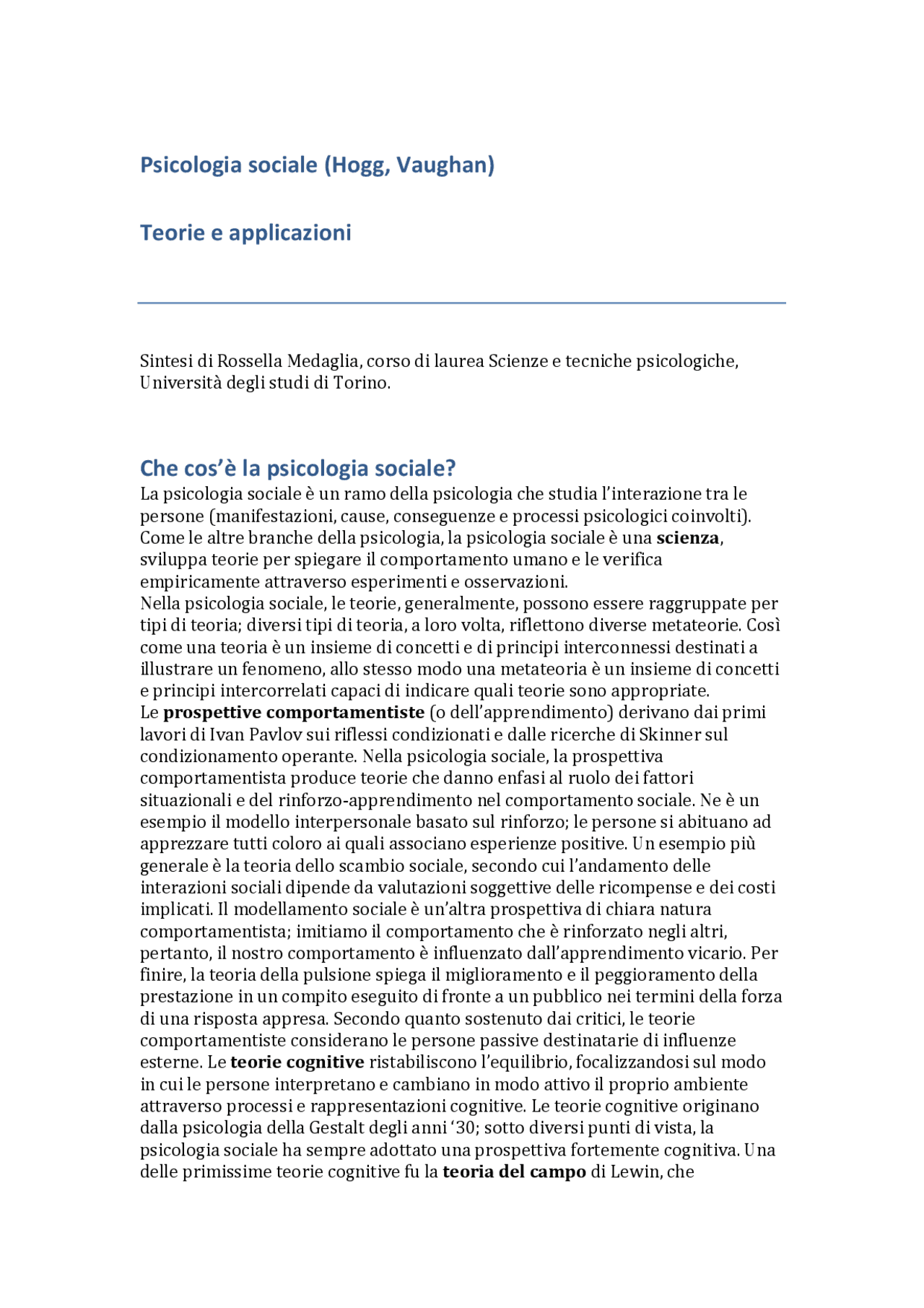 Psicologia Sociale Teorie E Applicazioni Hogg E Vaughan Docsity