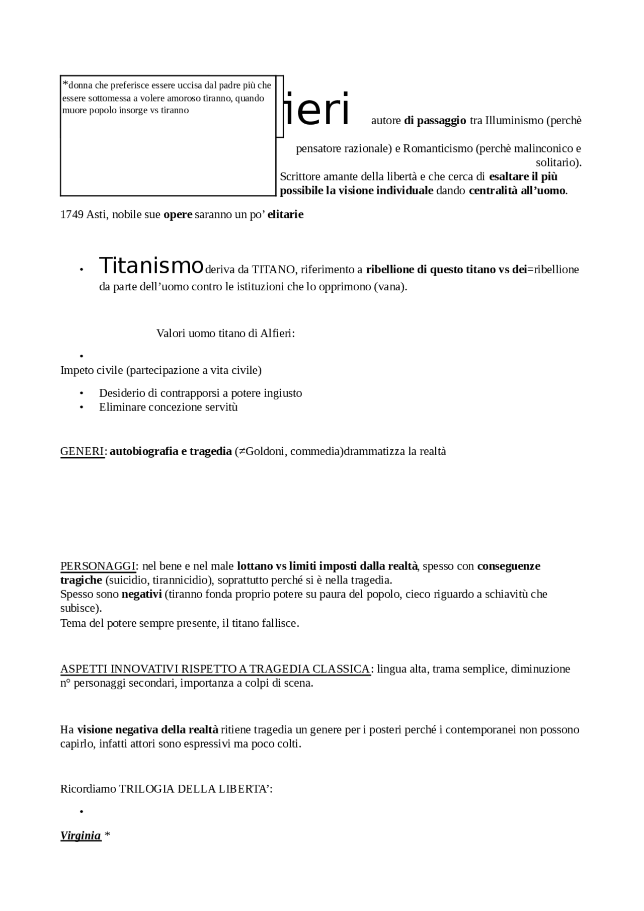 Appunti Della Lezione Su Alfieri Docsity