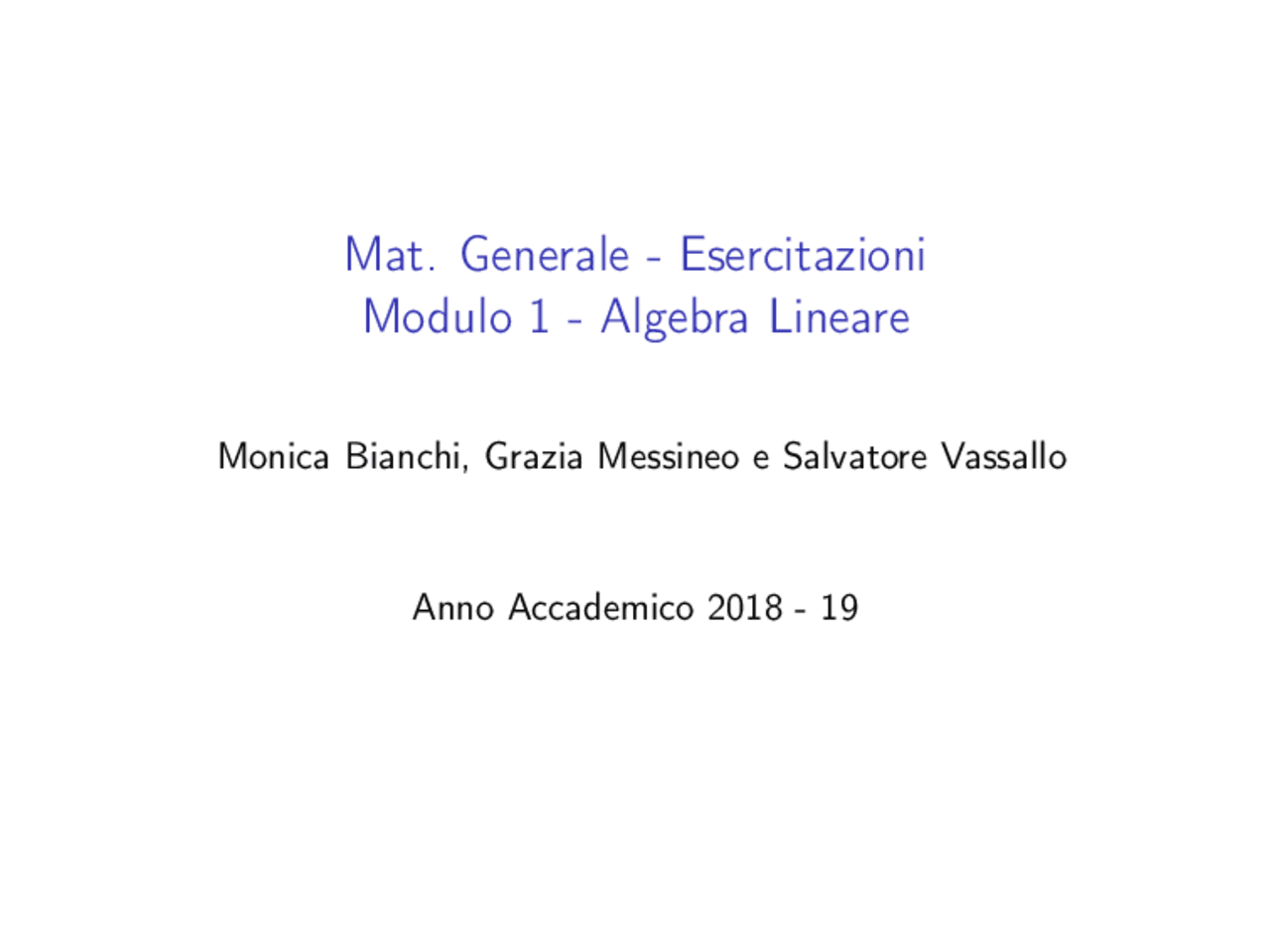 Esercizi Matematica Generale Pssa Bianchi Sullargomento Delle Matrici