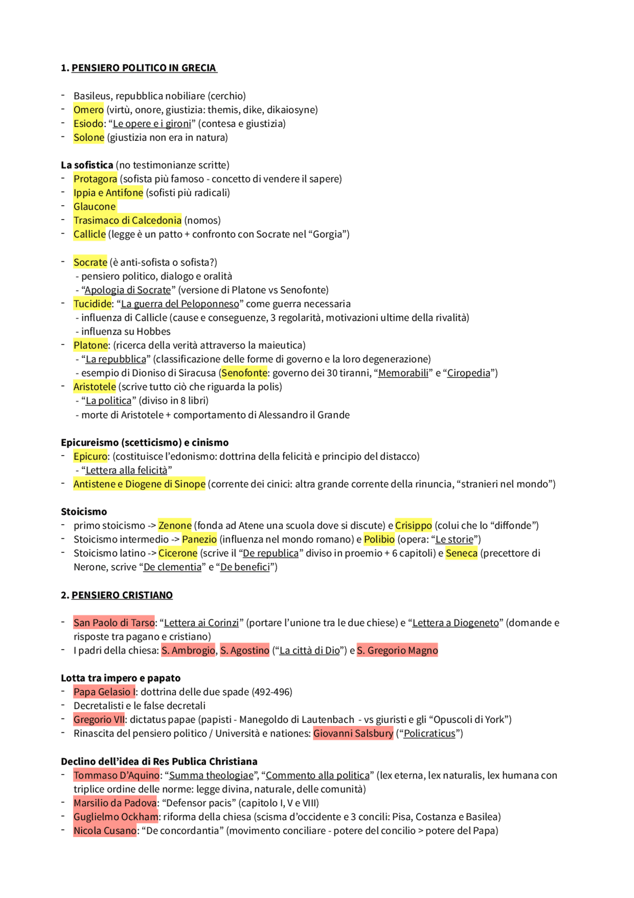 Riassunto Per Esame Storia Del Pensiero Politico Docsity