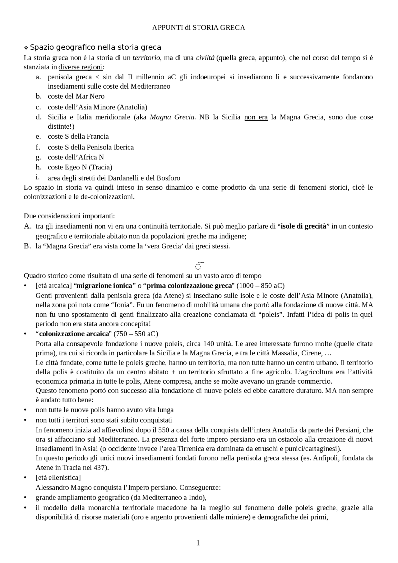 Appunti Storia Greca Unimi Docsity
