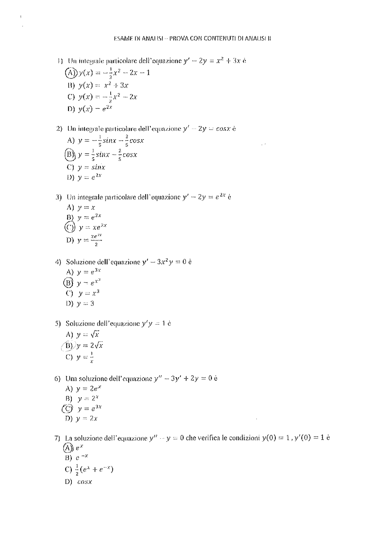 Test Compilato Di Analisi Matematica Unipegaso Docsity