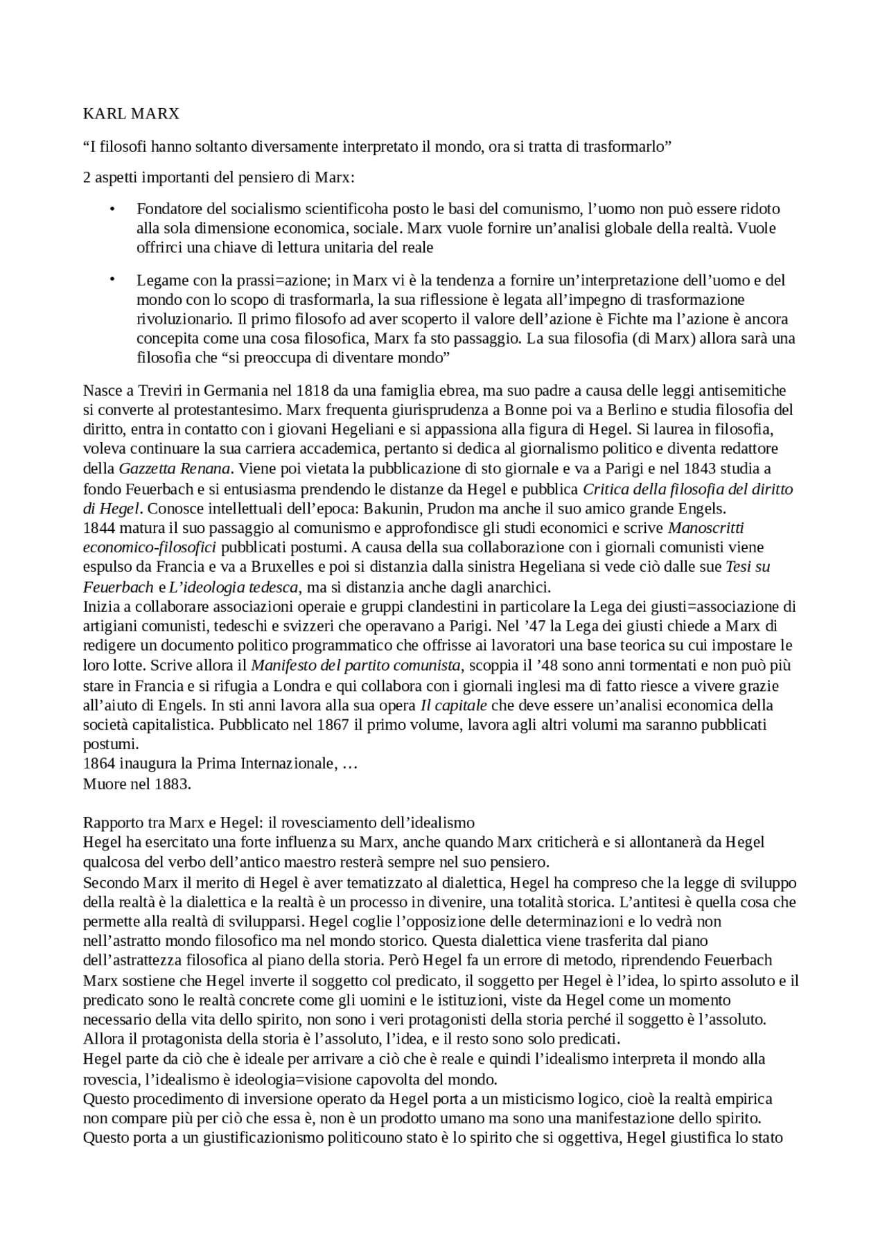 Appunti Filosofia Karl Marx Docsity