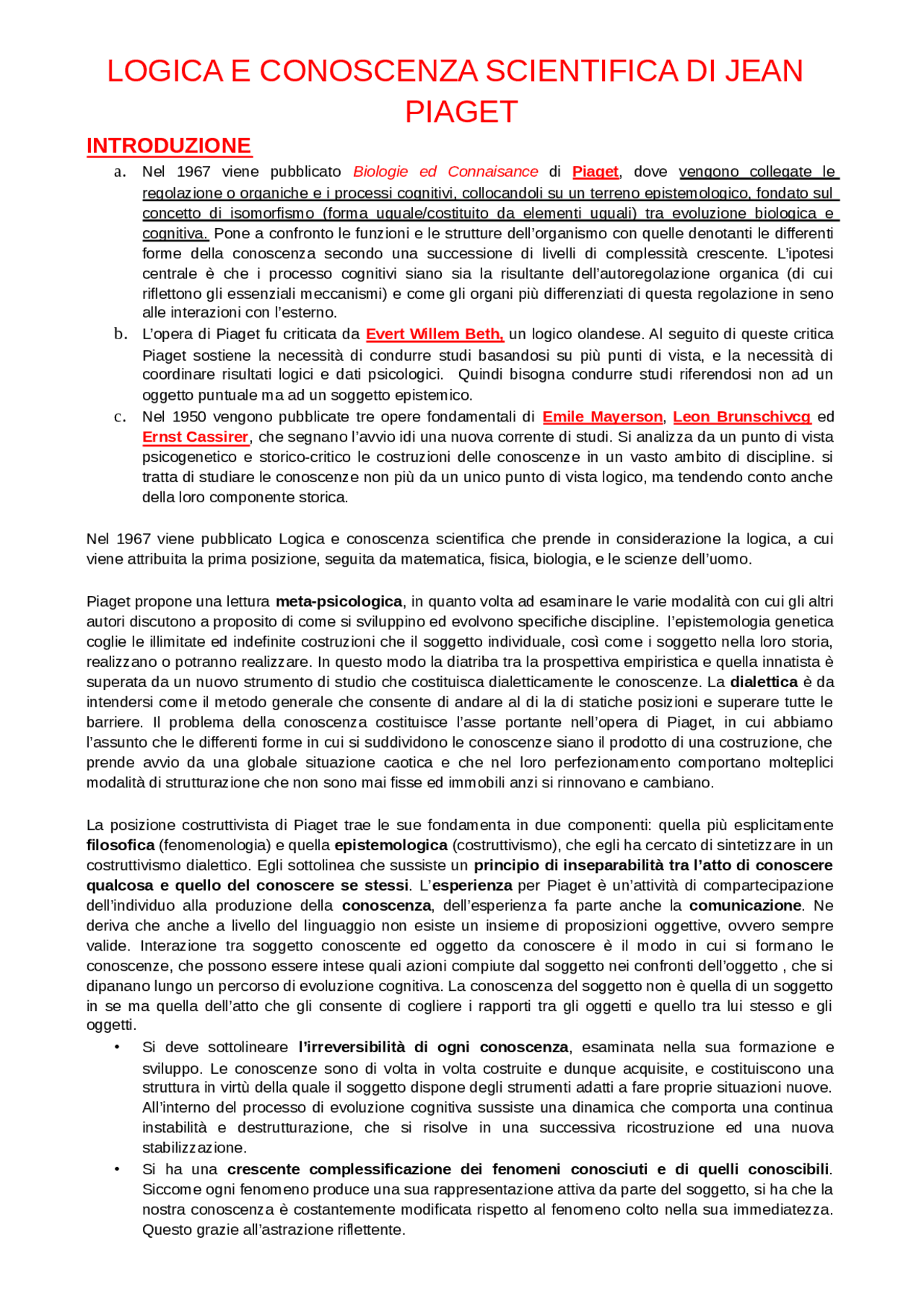 Riassunto logica e conoscenza scientifica di Piaget - Docsity