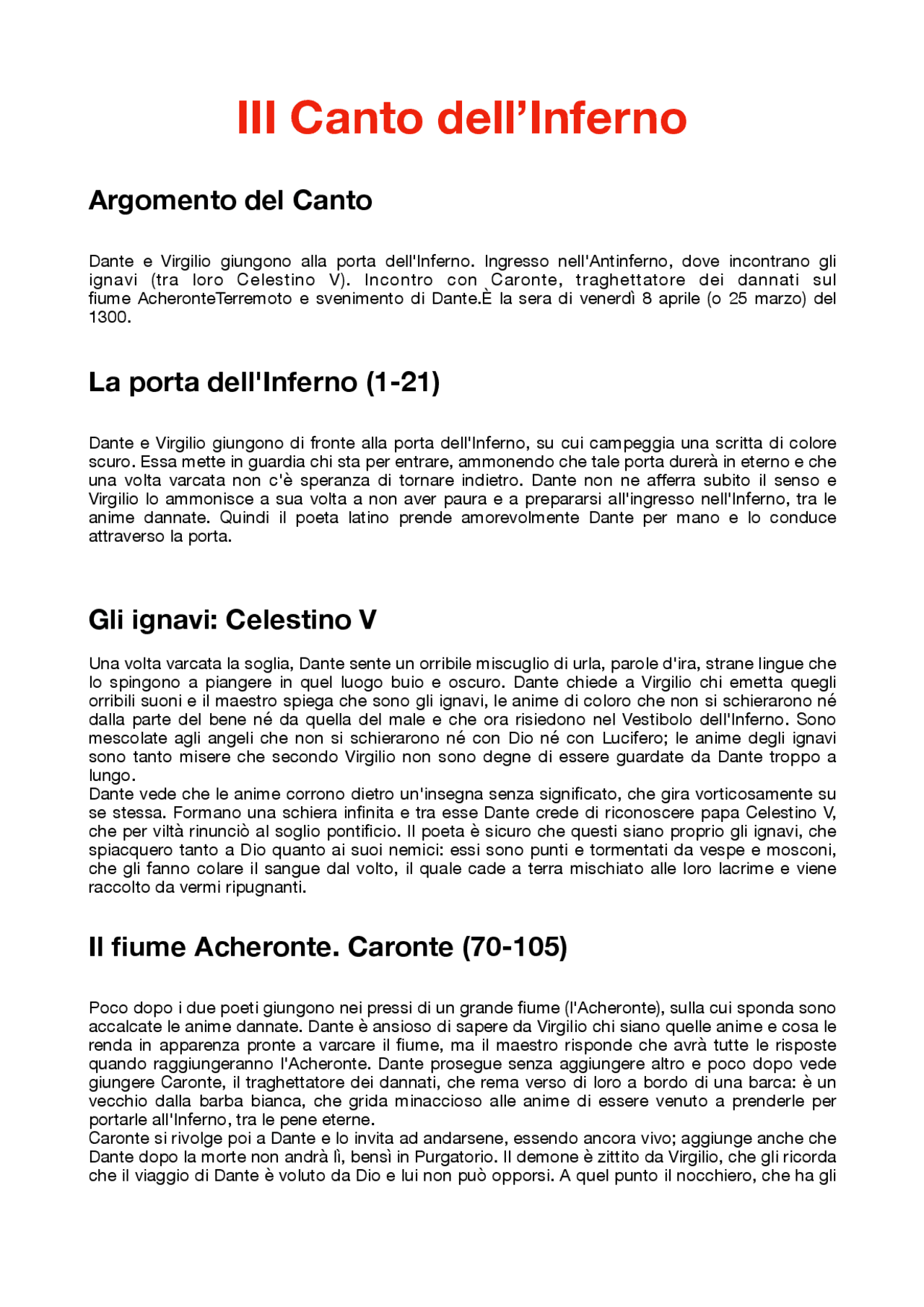 III canto dell'Inferno (Dante) - Docsity