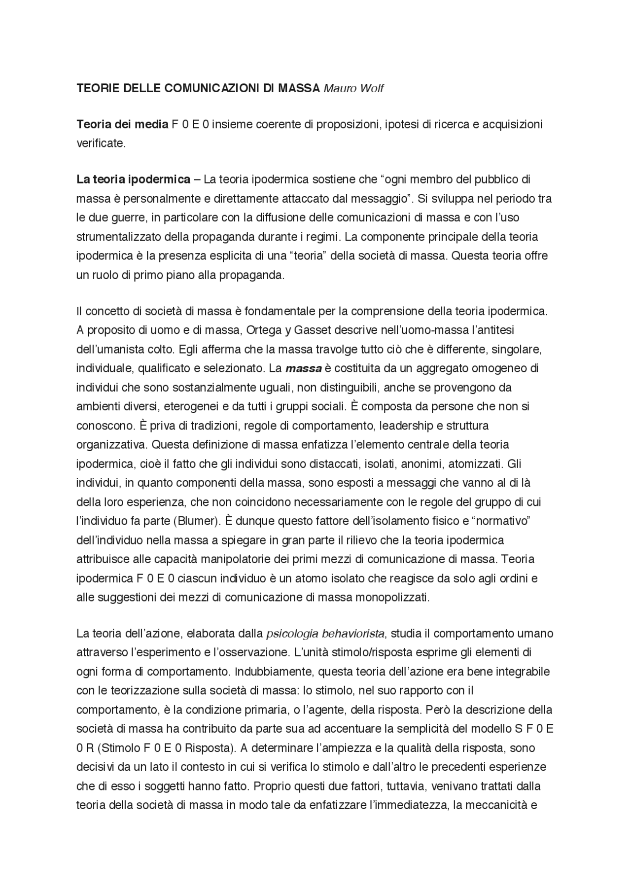 Teorie Delle Comunicazioni Di Massa Wolf Riassunto Docsity