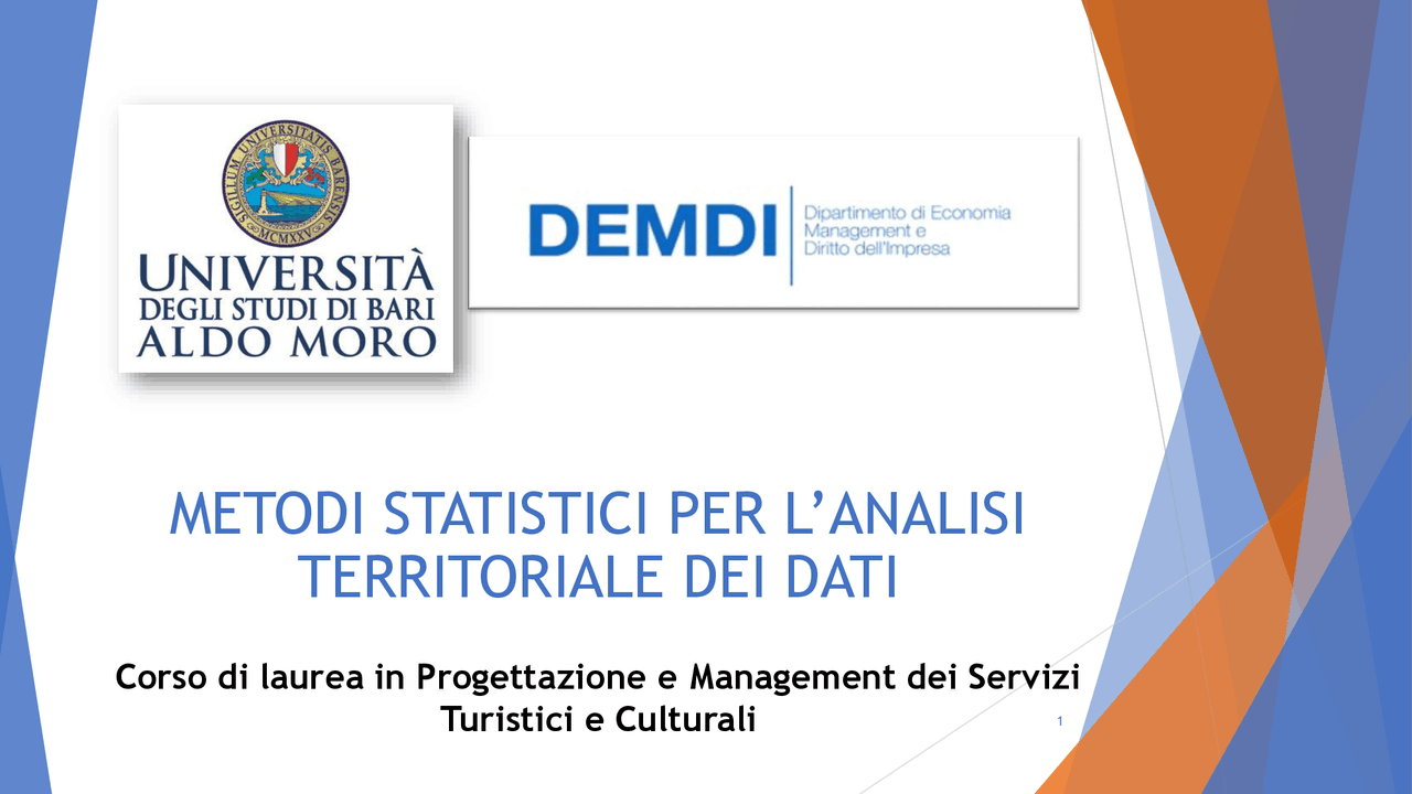 Metodi Statistici Per Lanalisi Territoriale Dei Dati Docsity
