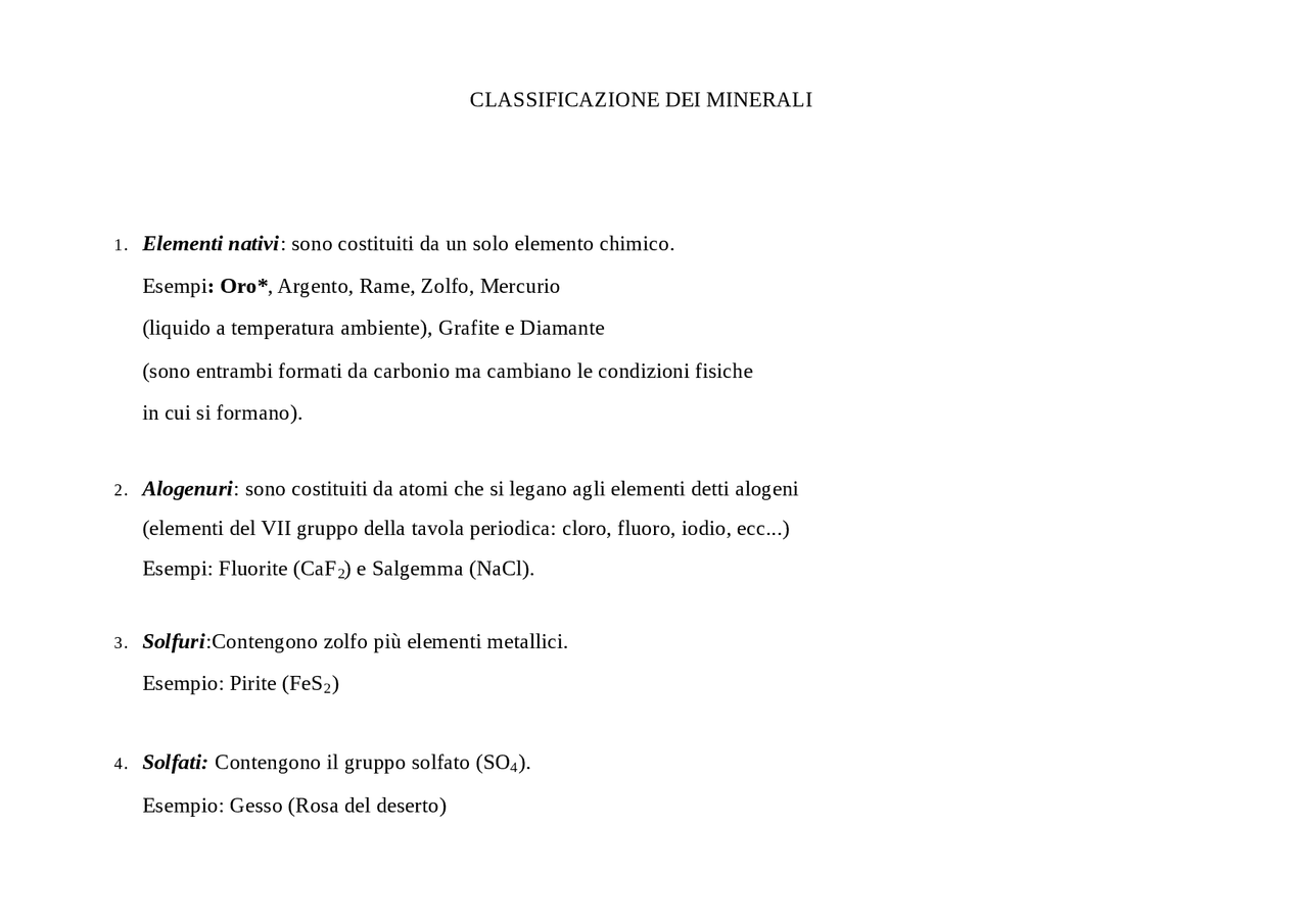 Classificazione Dei Minerali Docsity