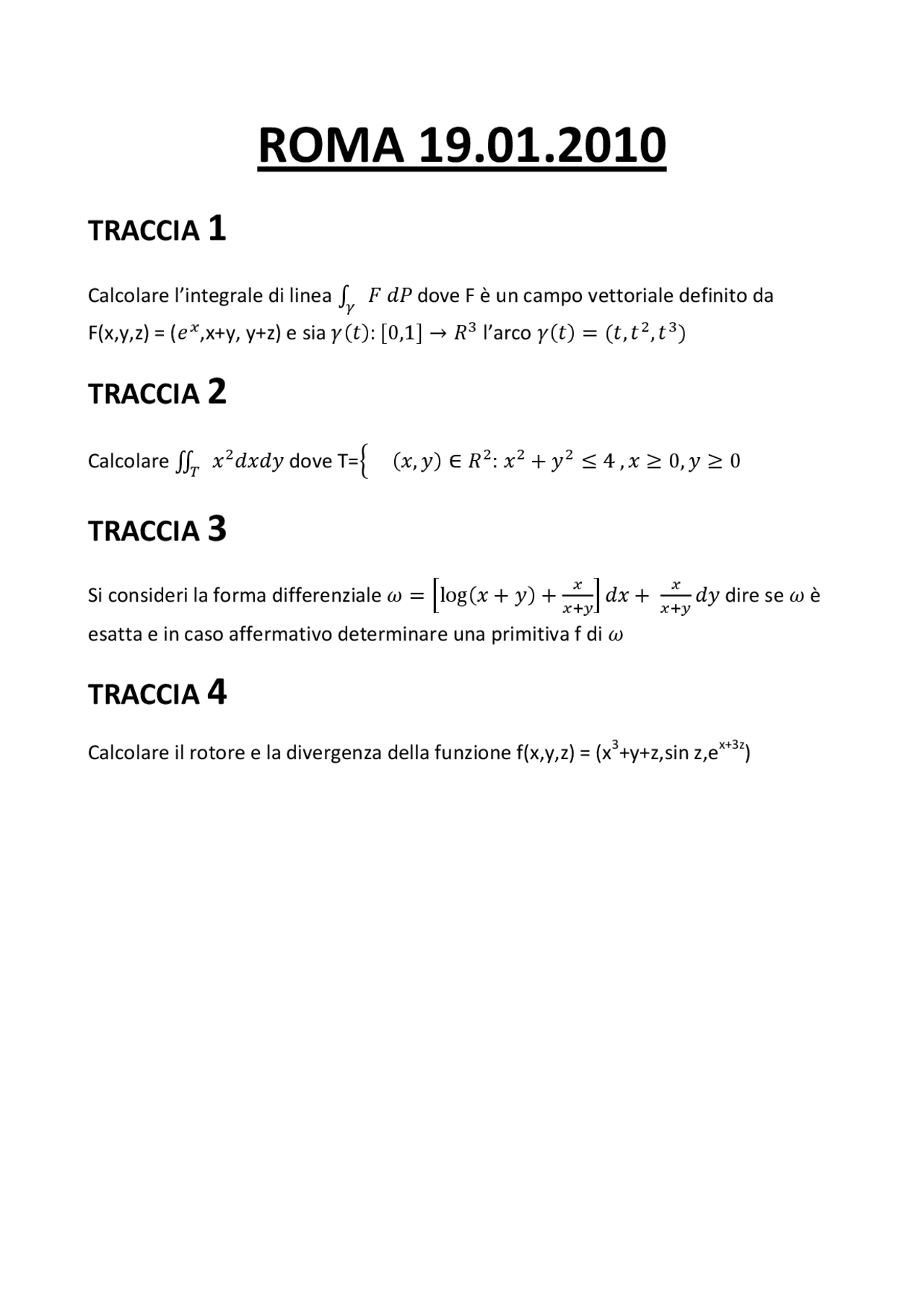 Prova Esame Matematica 3 Docsity